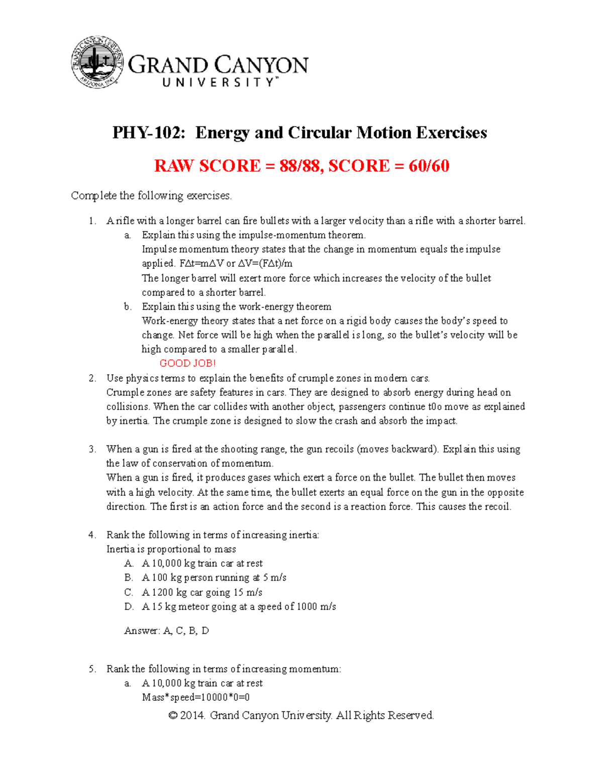 PHY-102-RS-Energyand Circular Motion Exercises graded - PHY-102: Energy ...