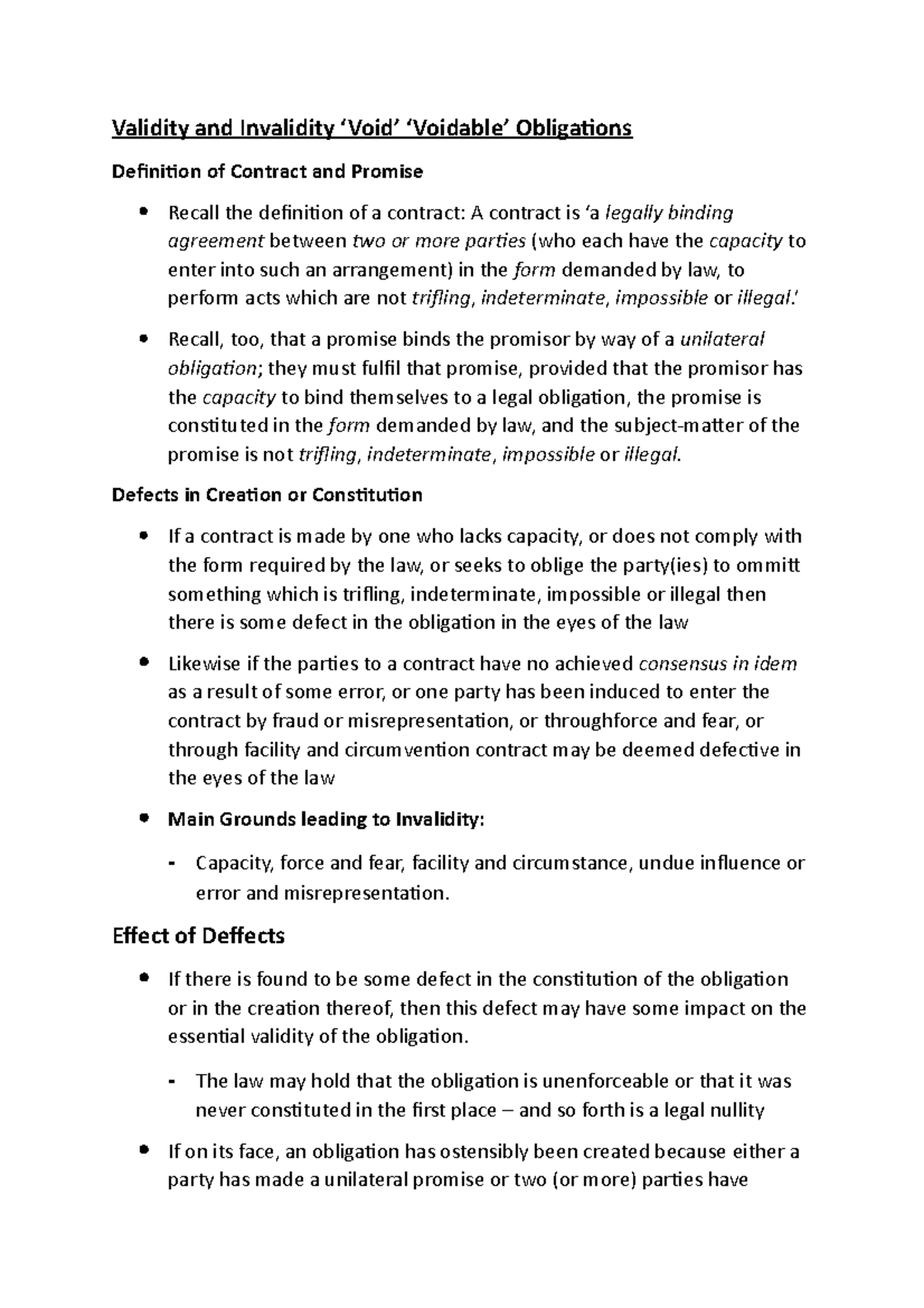 Validity and Invalidity 'Void' 'voidable' Obligations - Validity and Invalidity ‘Void’ ‘Voidable ...