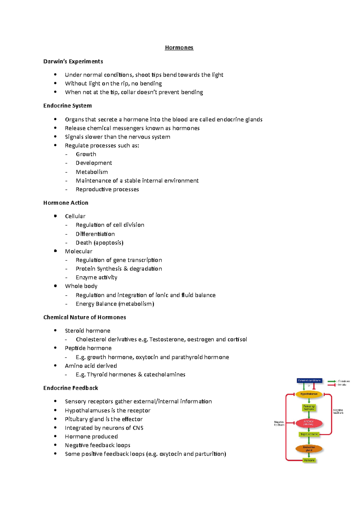 Hormones - Lecture notes 1 - Hormones Darwin’s Experiments Under normal ...