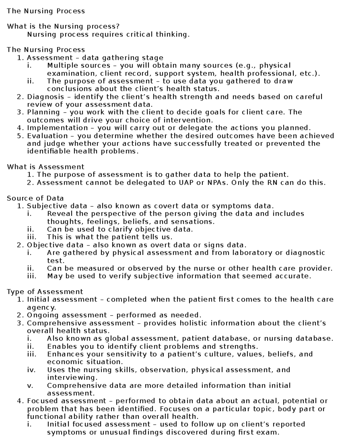 The Nursing Process - The Nursing Process 1. Assessment data gathering ...