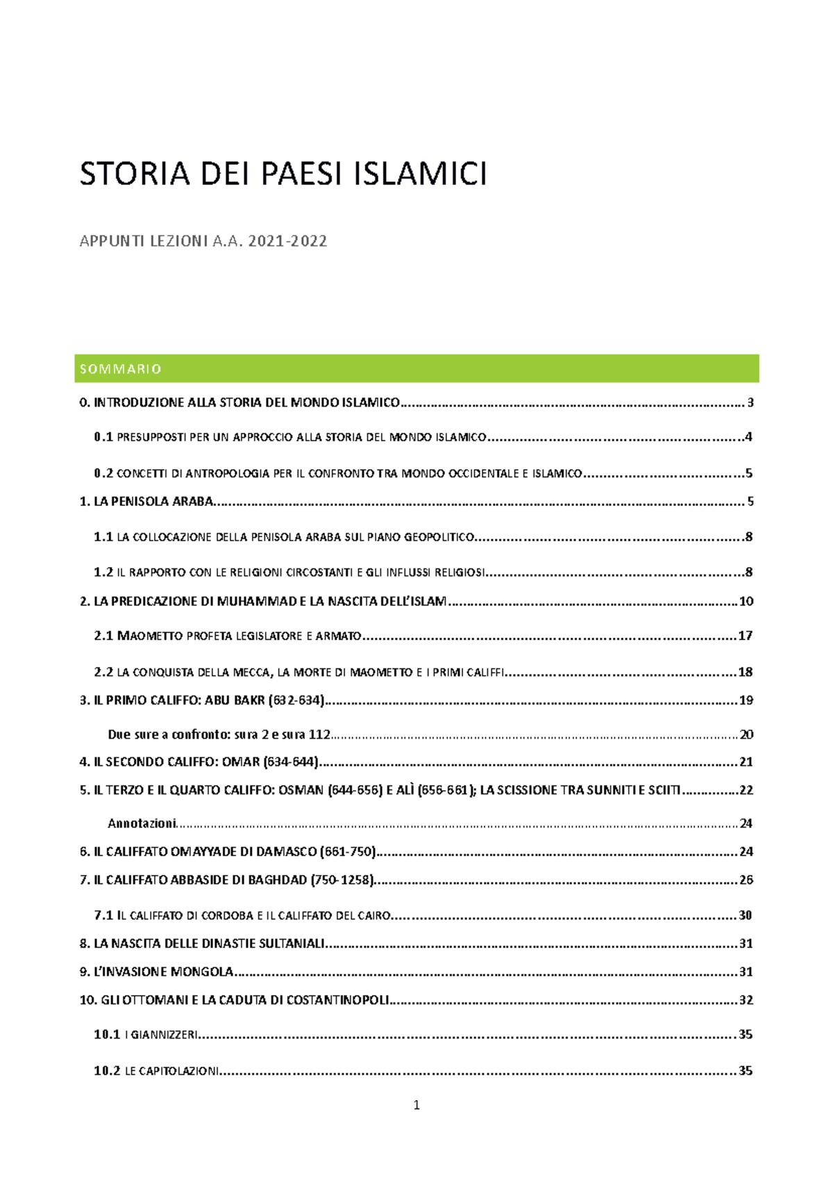 Storia dei Paesi islamici - prof. Branca - STORIA DEI PAESI ISLAMICI APPUNTI LEZIONI A. 2021 ...