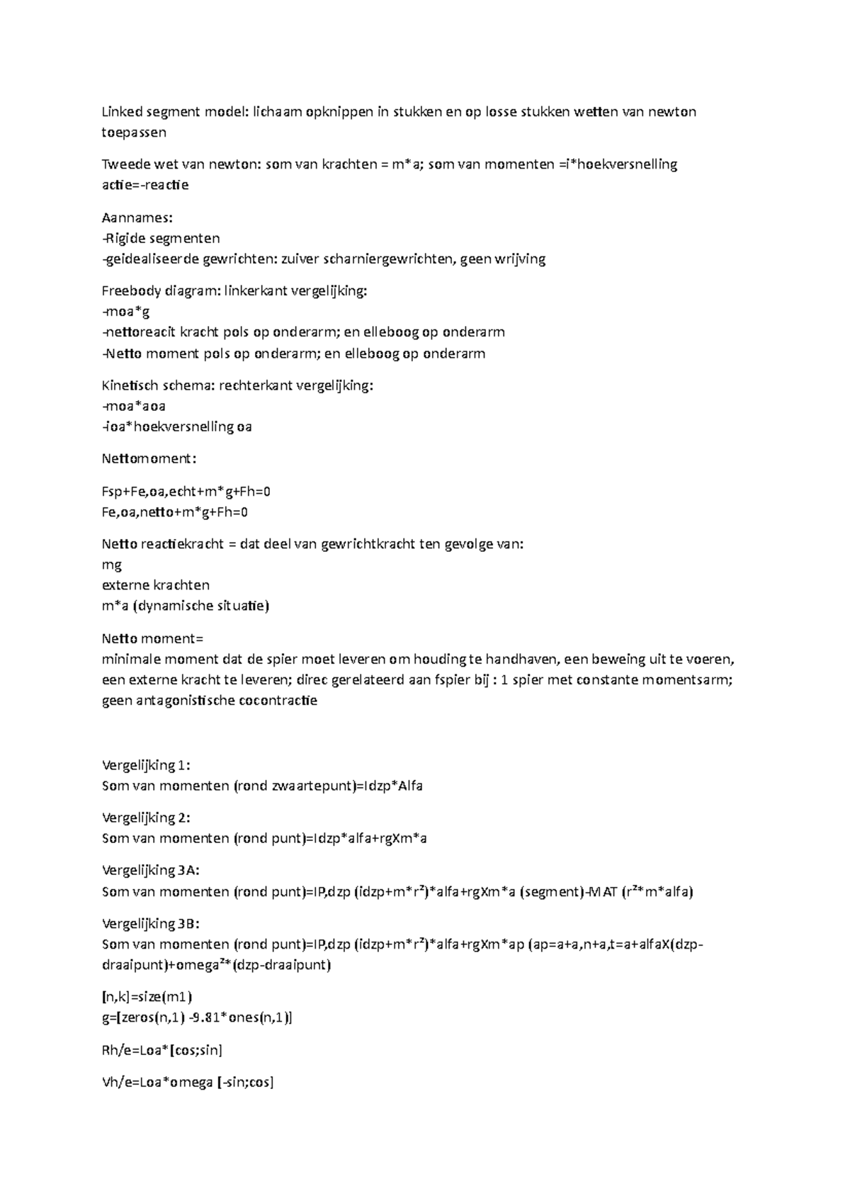 College 2 momentenvergelijkingen - Linked segment model: lichaam ...