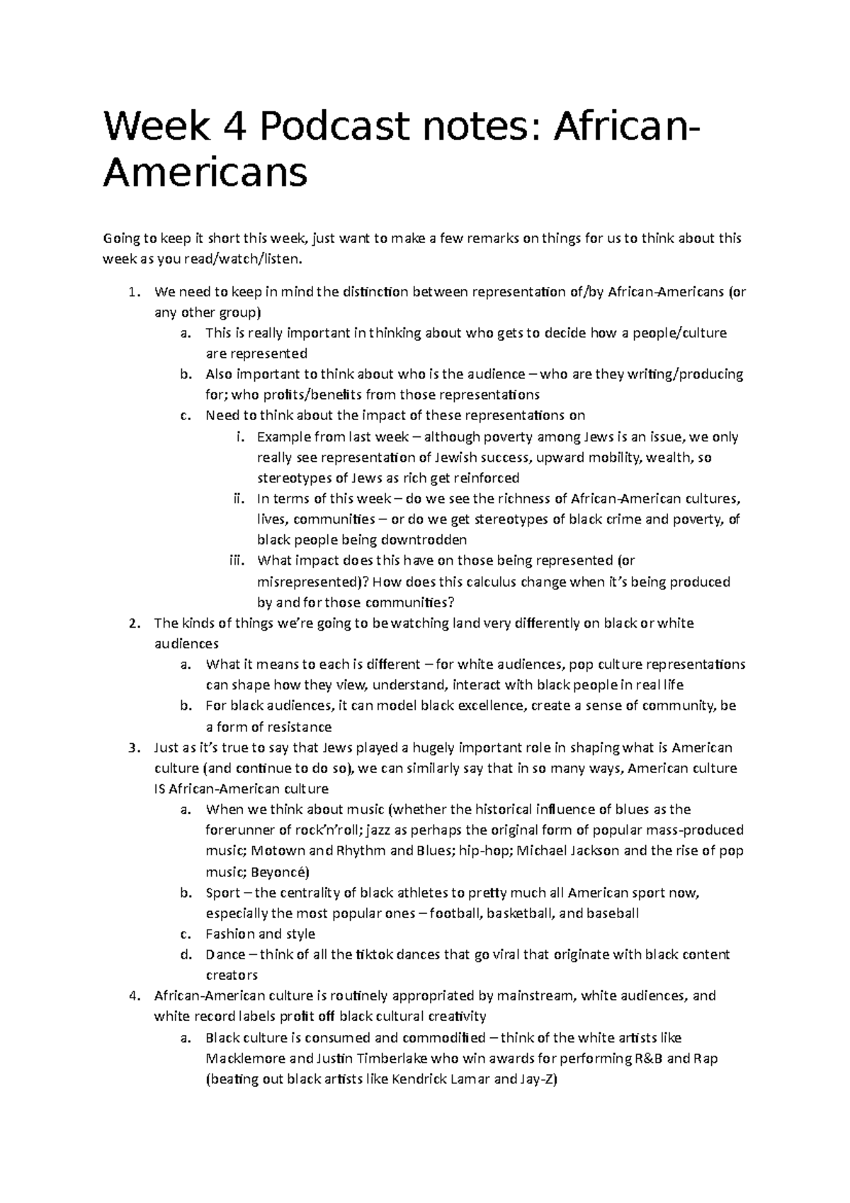 Week 4 Podcast Notes - Week 4 Podcast notes: African- Americans Going ...