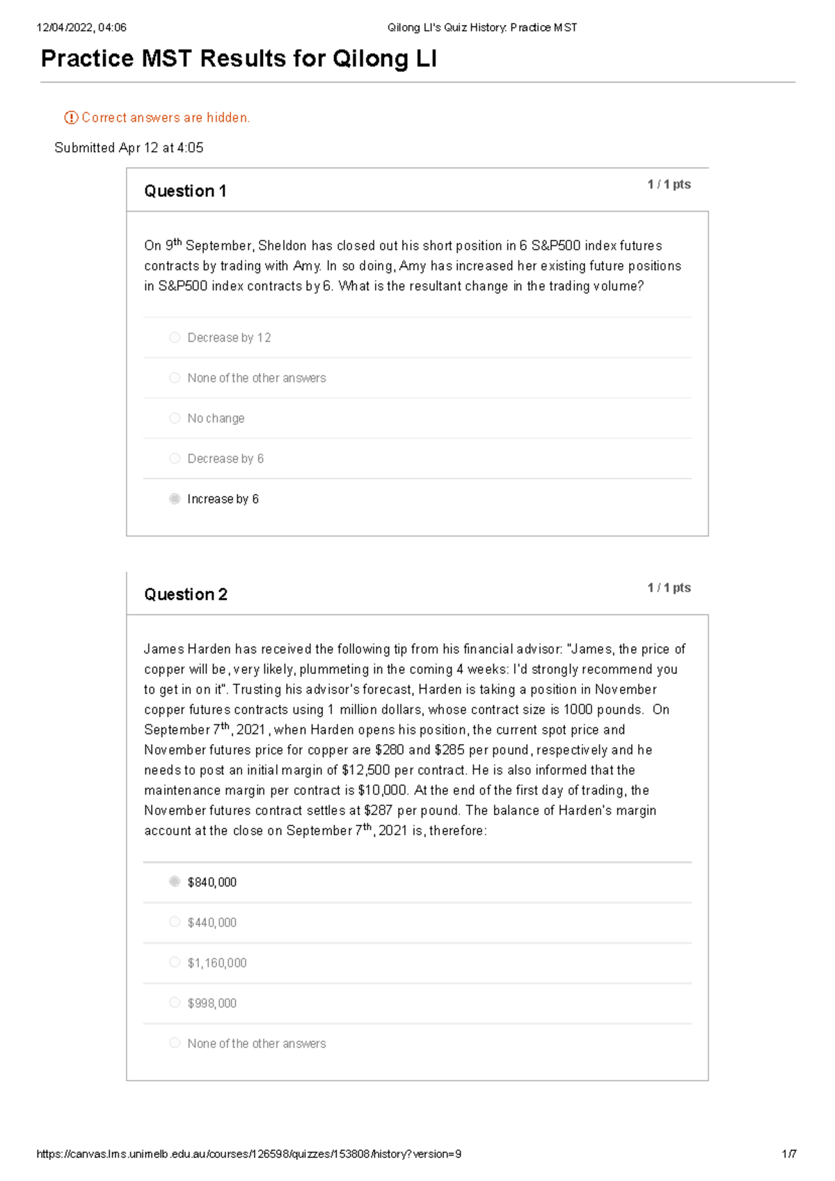 2022 Sem1 Practice MST solution - Practice MST Results for Qilong LI ...