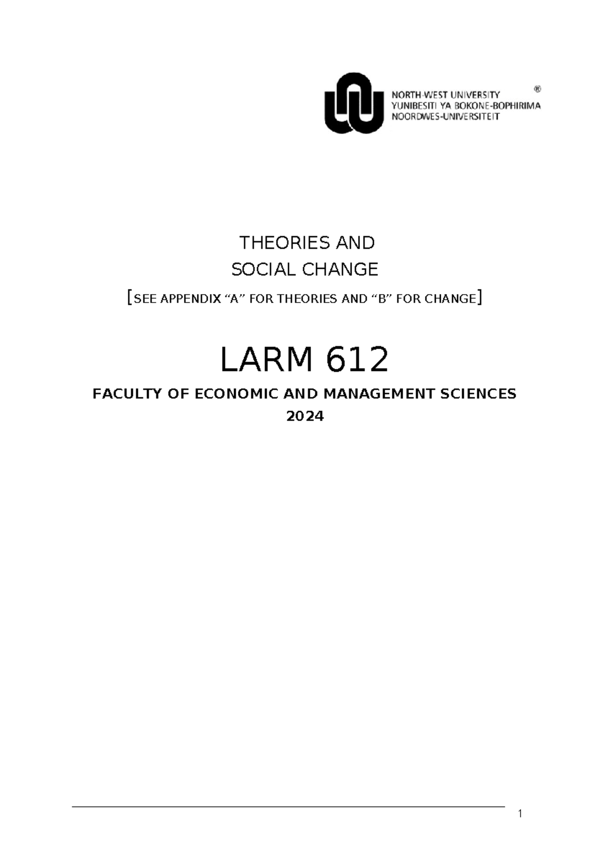 LARM 612 2024 Study guide Final Potch 2024 - THEORIES AND SOCIAL CHANGE ...