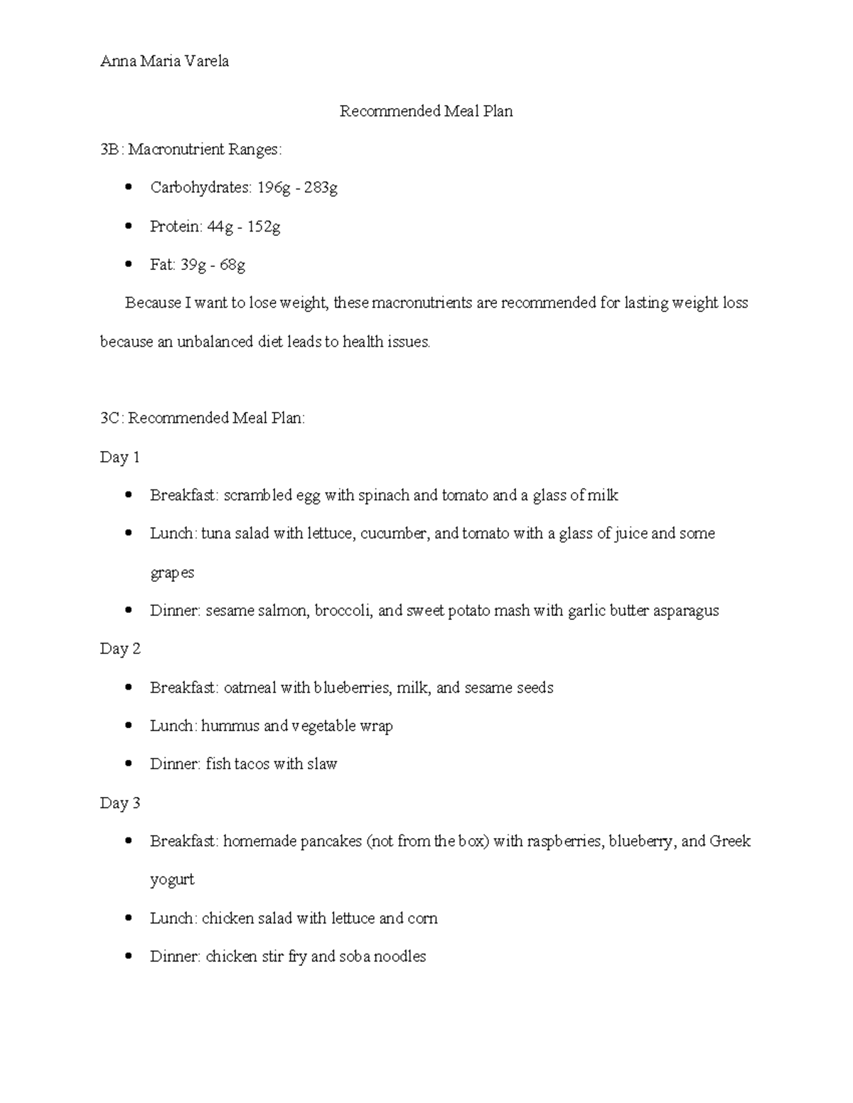 4.4 Update Personal Health Plan Recommended Meal Plan - Anna Maria ...