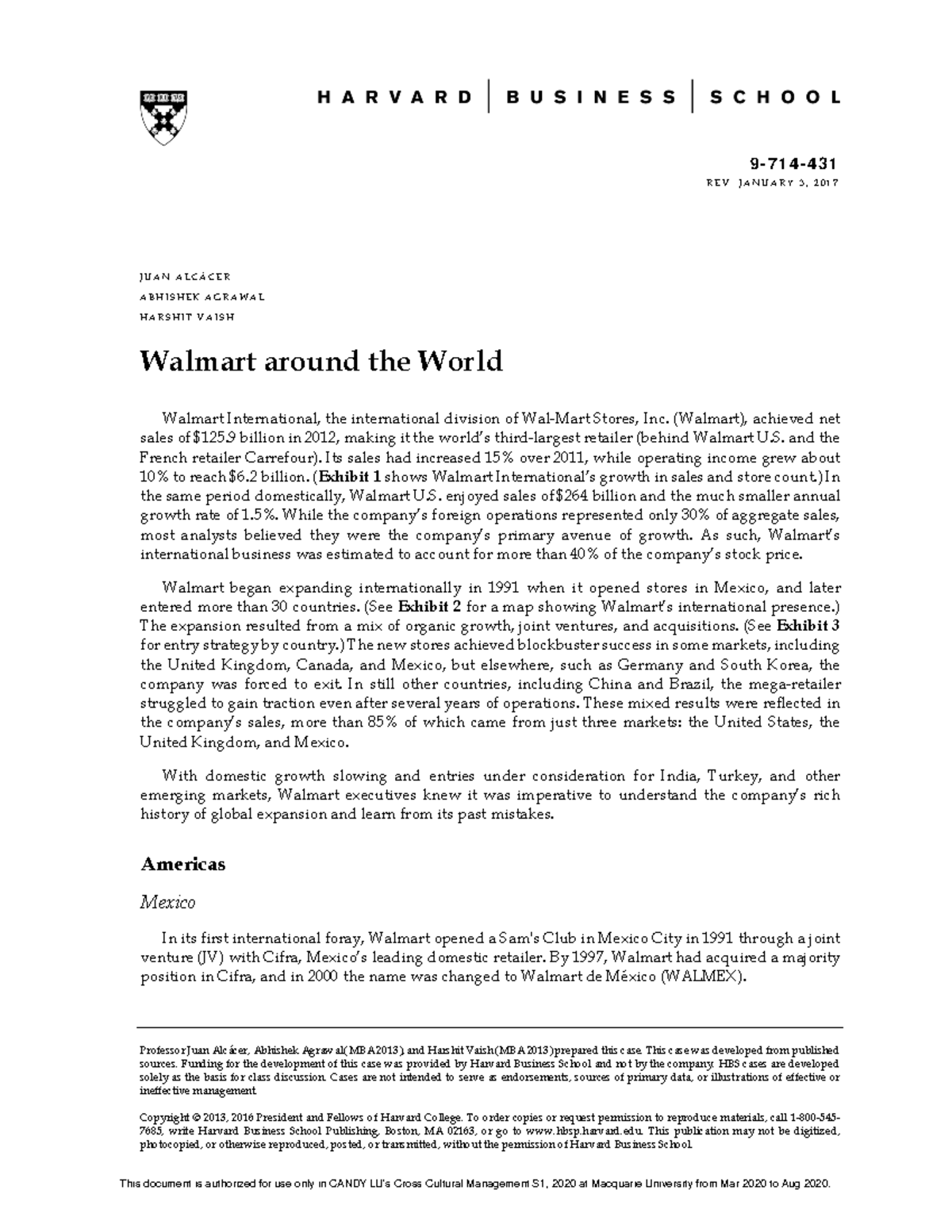 Walmart Case Study - 9 - 7 1 4 - 4 3 1 R E V : J A N U A R Y 3 , 2 0 1 ...