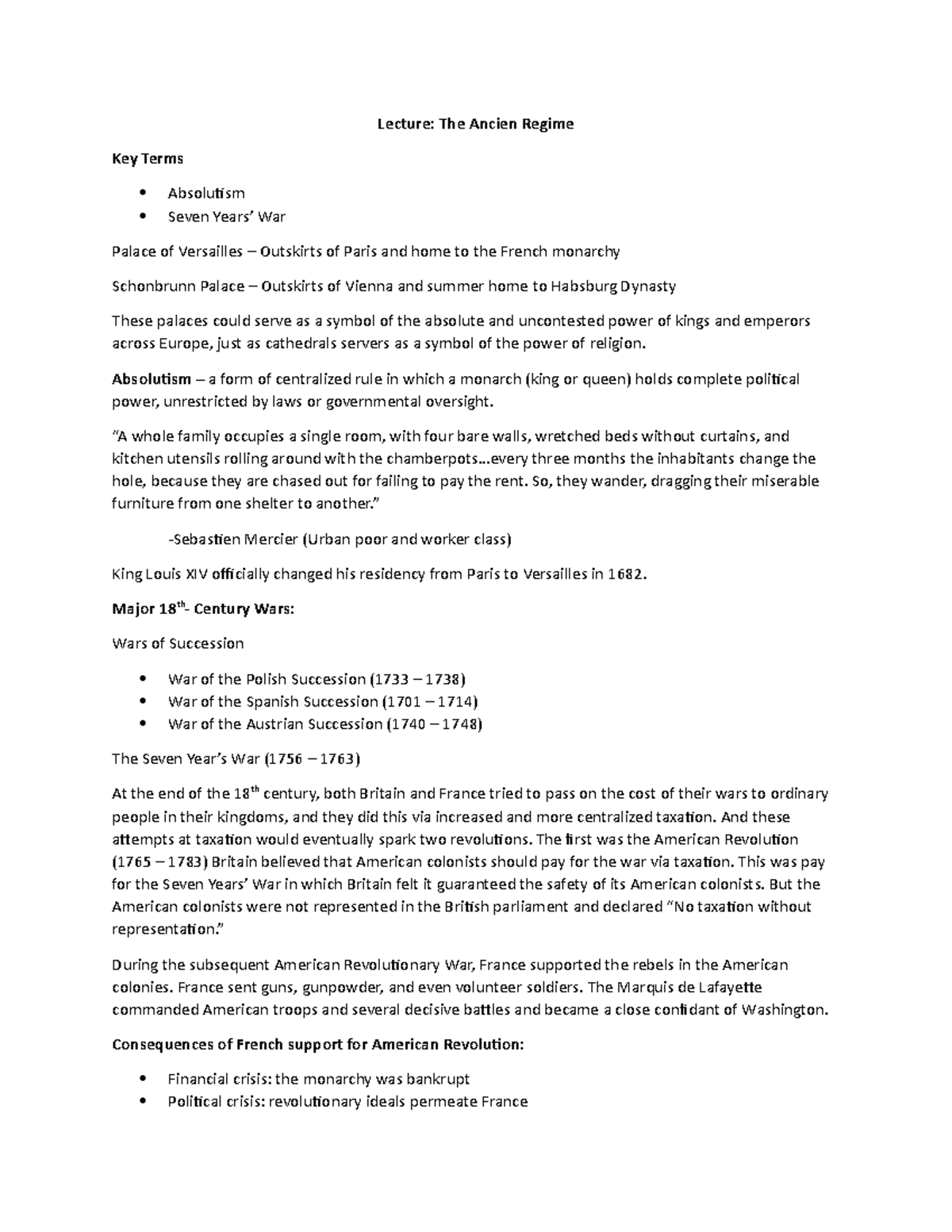 Lecture -The Ancien Regime - Lecture: The Ancien Regime Key Terms ...