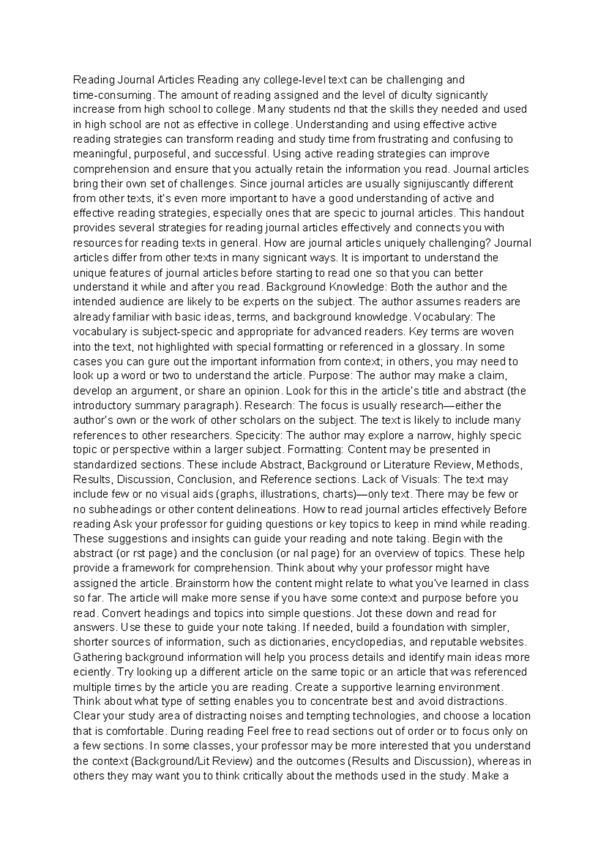 How to read - Lecture notes 7 - Reading Journal Articles Reading any ...