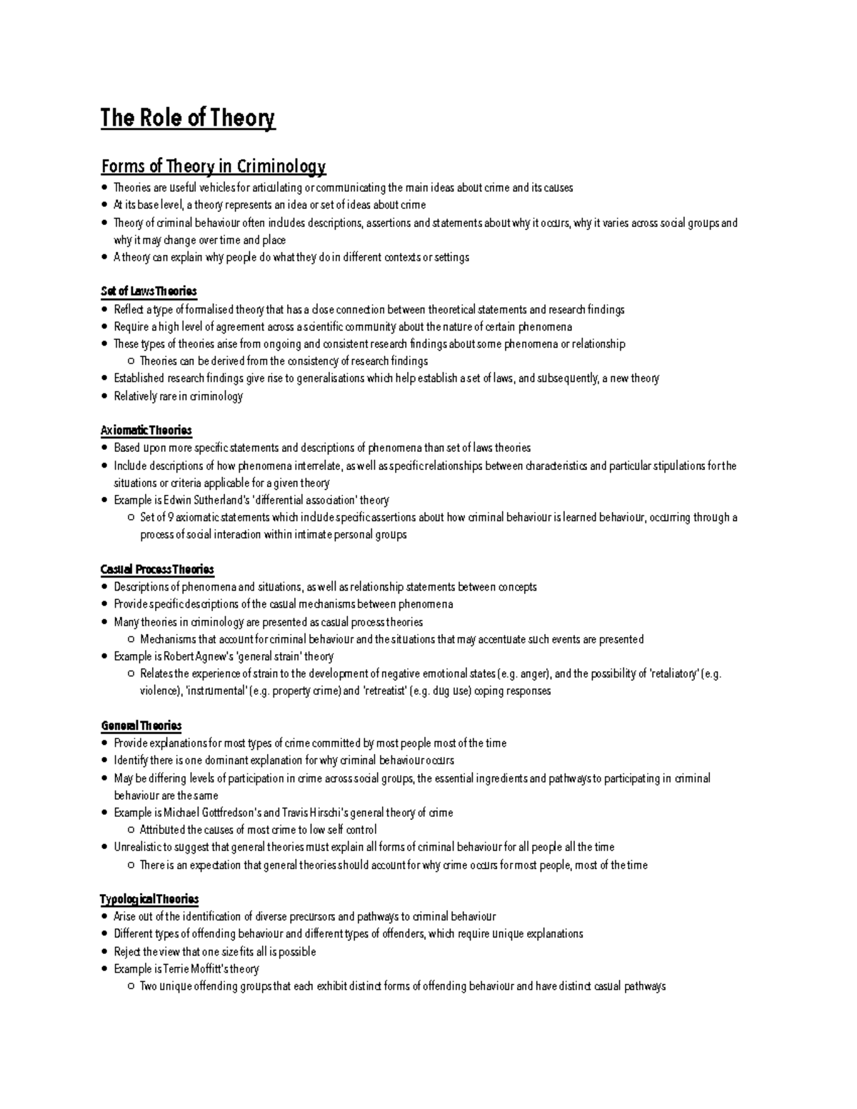 Module 7 - Psychological Theories (Chapters 11 & 12 - Notes) - The Role ...