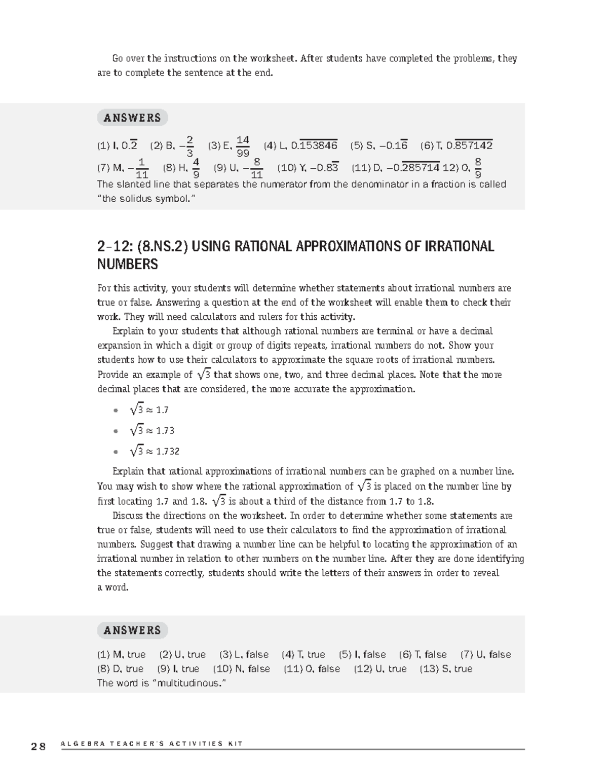 Algebra Teacher’s Activities Kit 150 Activities that Support Algebra in ...
