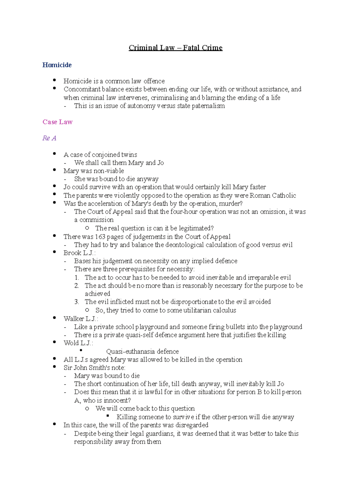 Criminal Law - Fatal Crime - Criminal Law – Fatal Crime Homicide ...