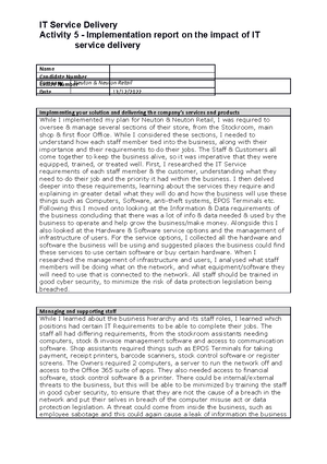Task 2 Completed Distinction - 2020 Mock - Activity 2 – IT Service ...