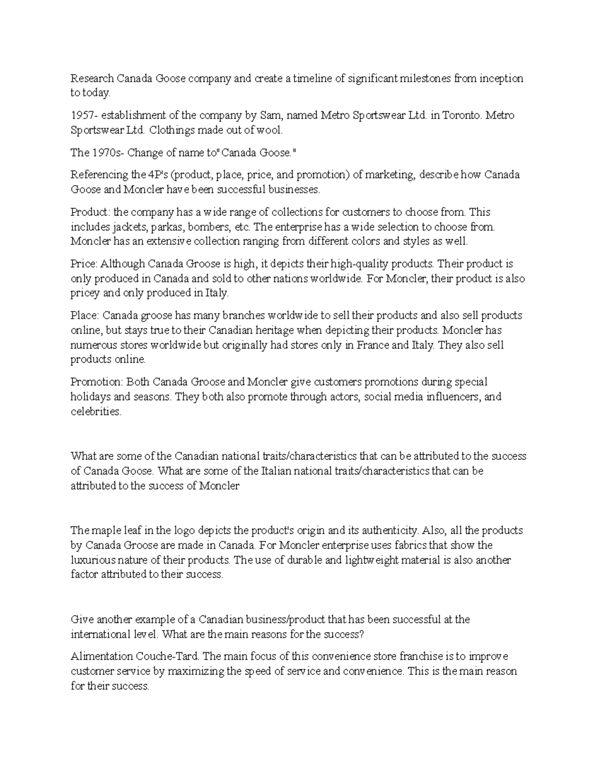 Canadian groose - Essay - Research Canada Goose company and create a ...