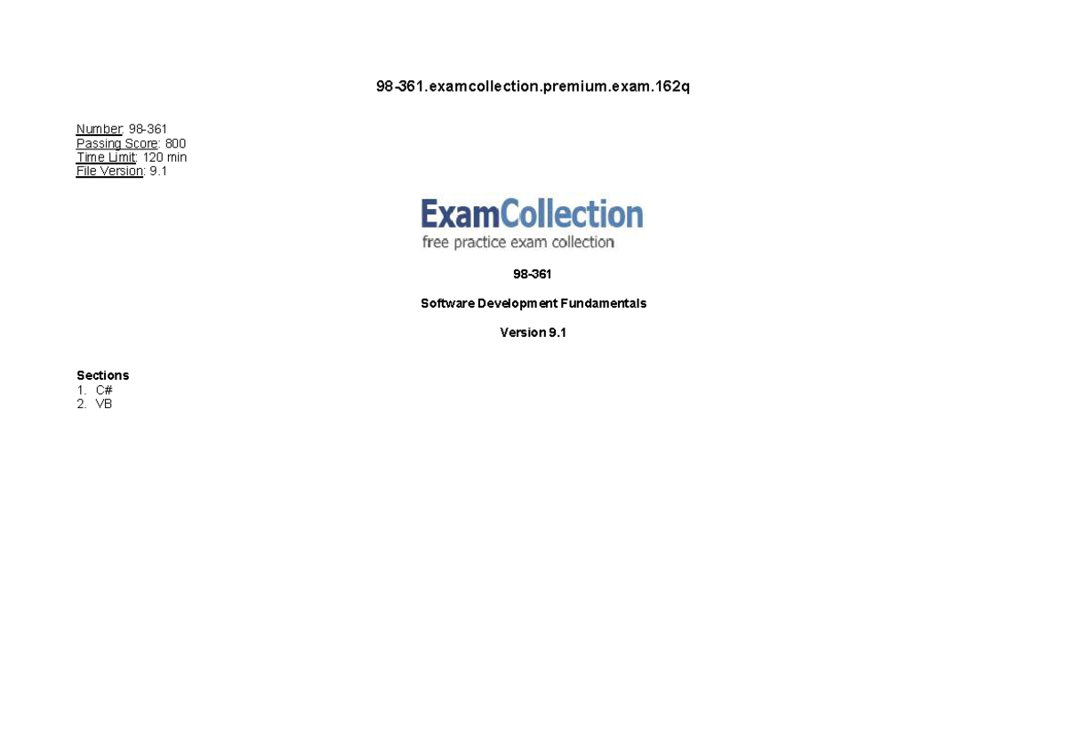 361 - ... - 98-361.examcollection.premium Number: 98- Passing Score ...