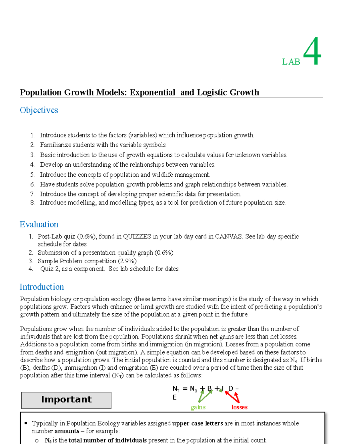 LAB 4 pop growth 2023 - LAB 4 Population Growth Models: Exponential and Logistic Growth ...