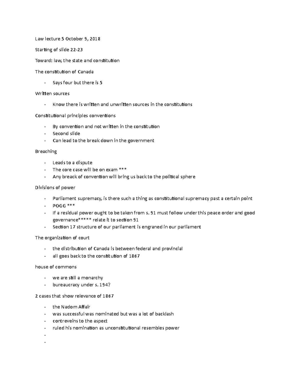 Law lecture 5 October 9 - intro to Law - LAWS 1001D - Carleton - Studocu
