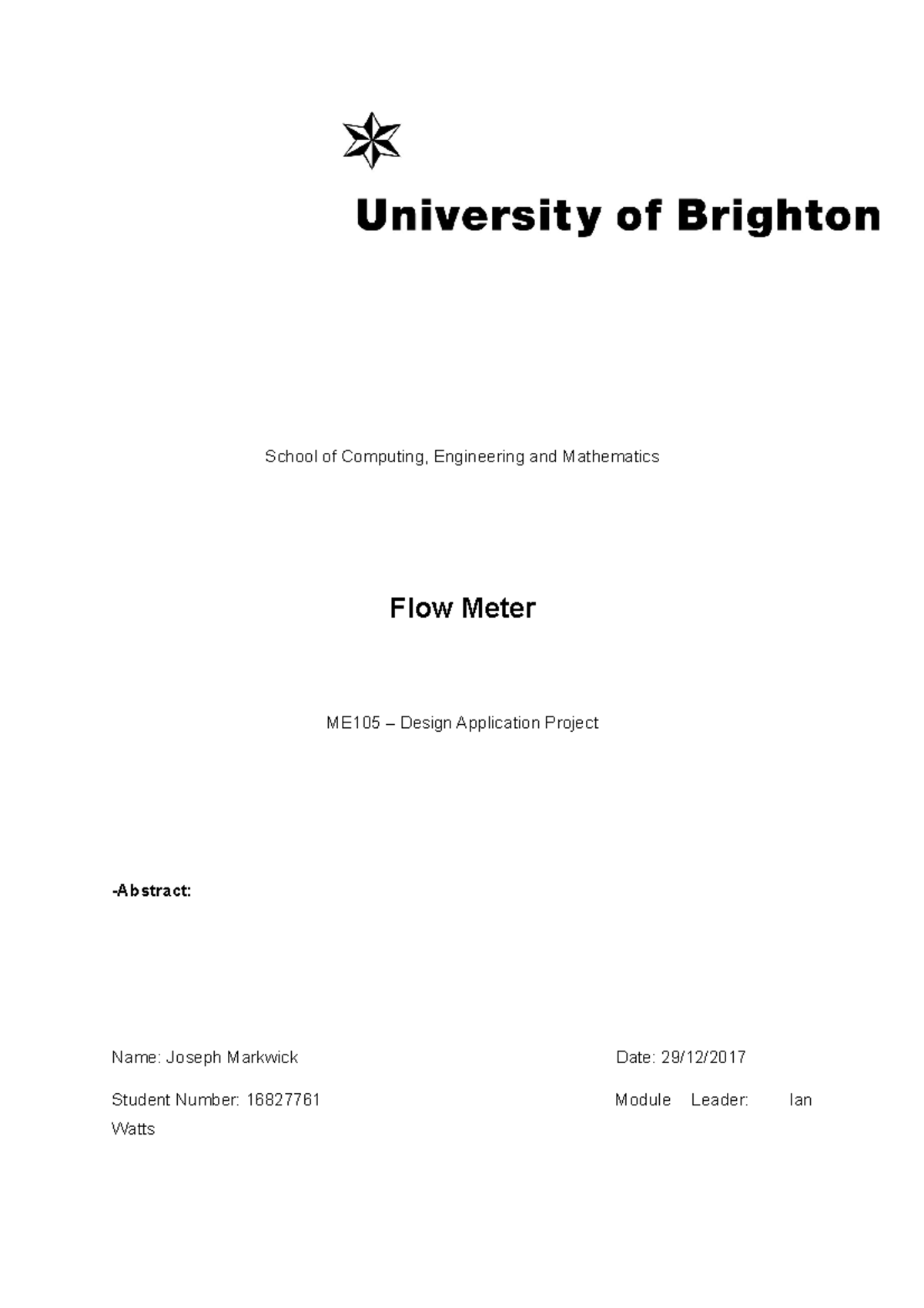 Flow meter report - School of Computing, Engineering and Mathematics ...