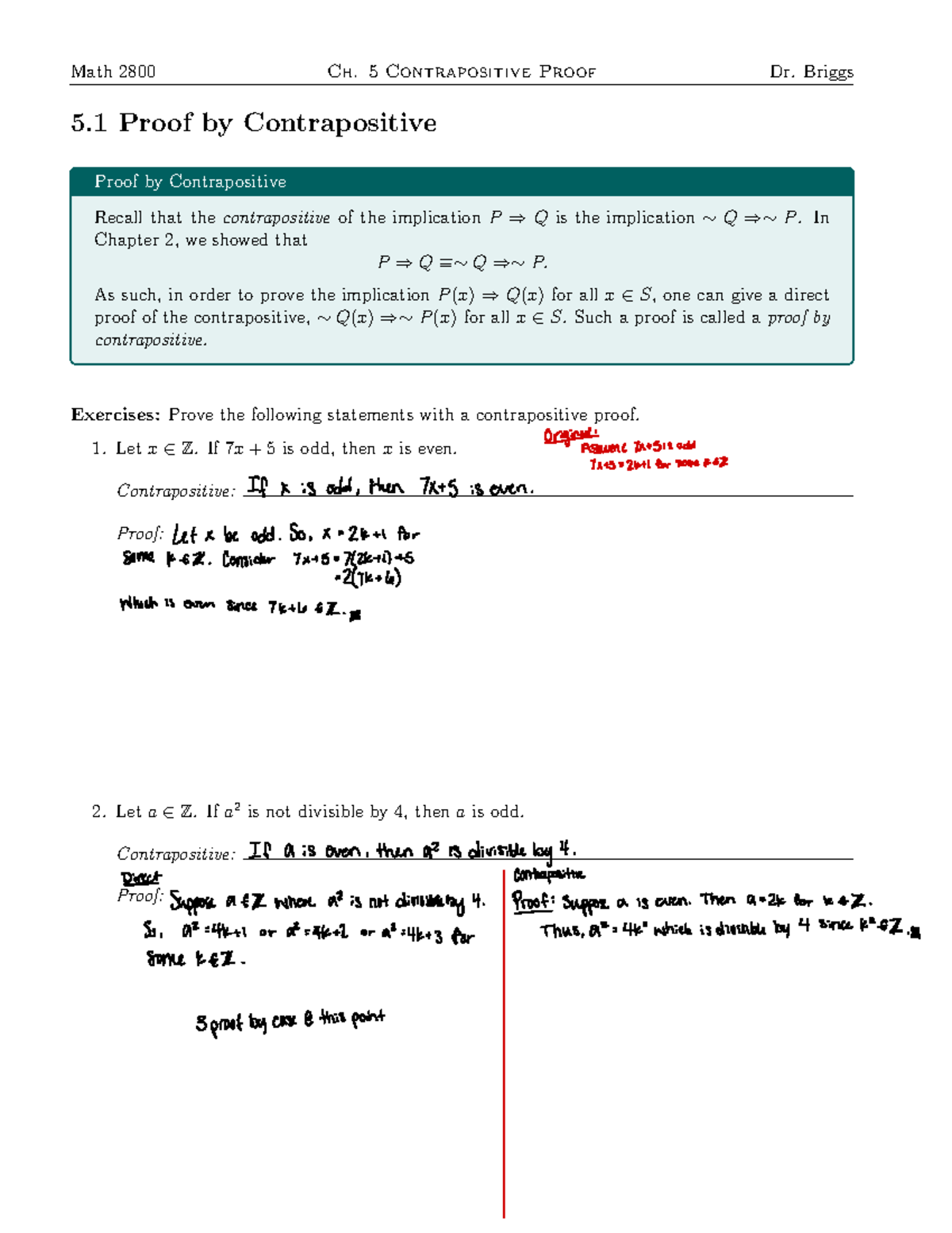 Chp 5 Contrapositive Proof - 5 Proof by Contrapositive Proof by ...
