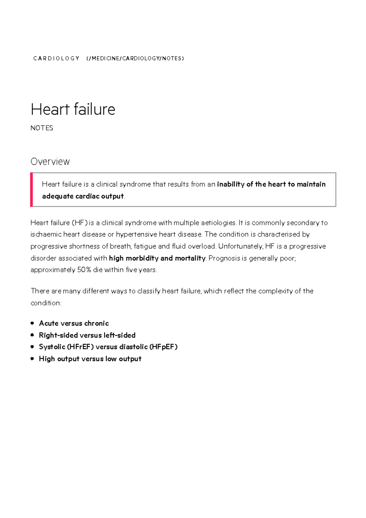 Heart failure notes - C A R D I O L O G Y (/MEDICINE/CARDIOLOGY/NOTES ...