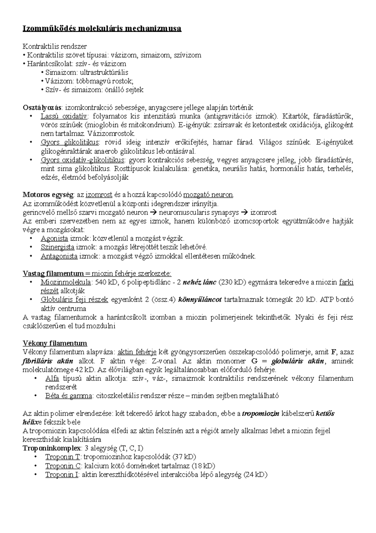 1. Izomműködés molekuláris mechanizmusa, aktin, miozin fehérjék ...