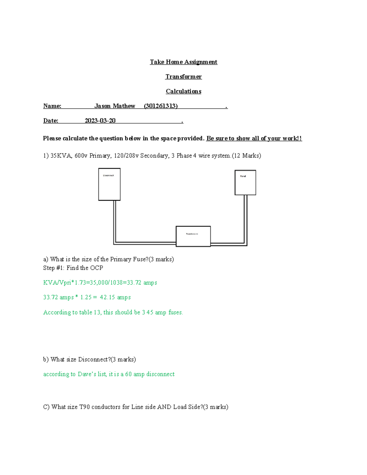Take Home Assignment - Transformer Calculations (1) - Take Home Assignment Transformer ...