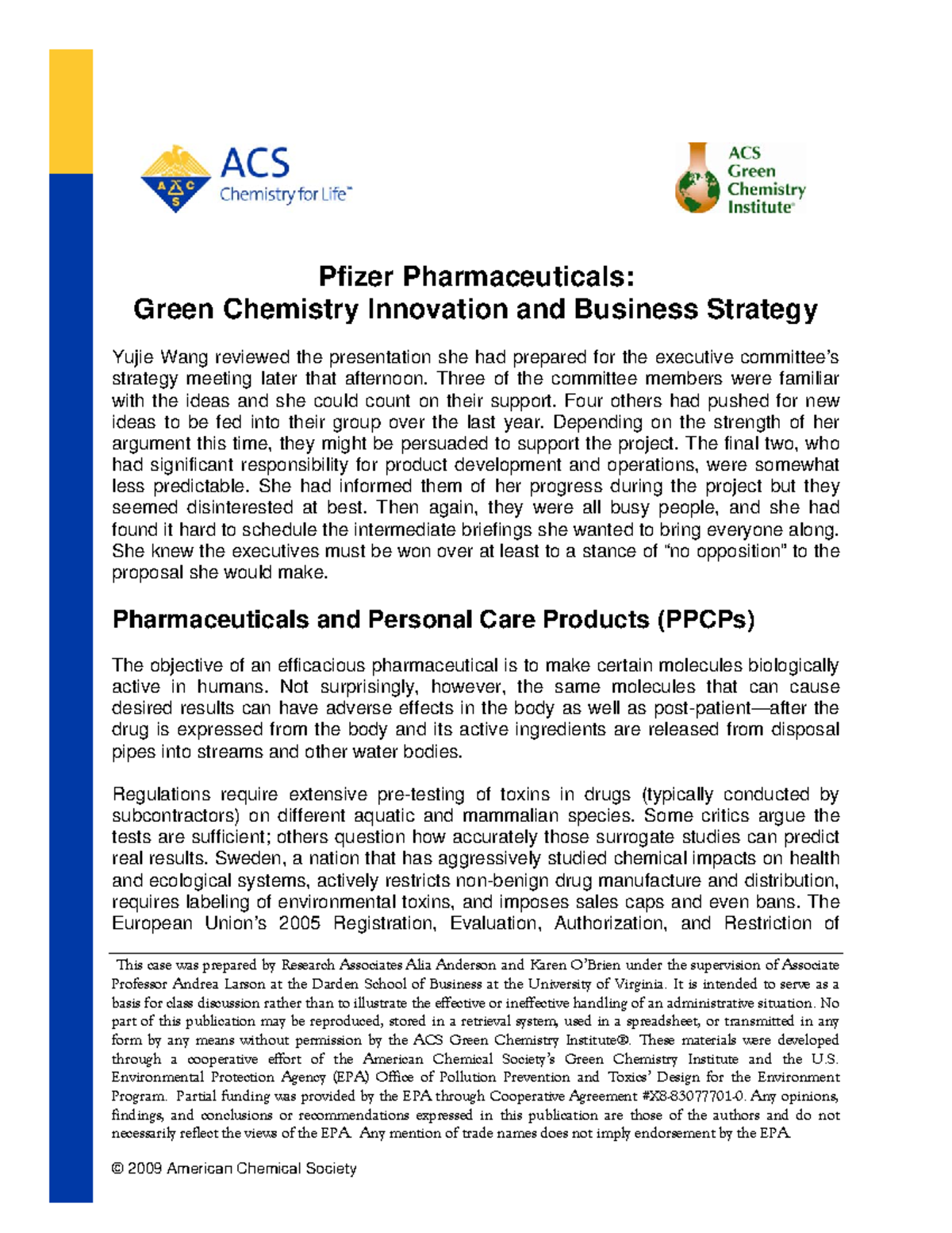 Pfizer business case study - This case was prepared by Research ...