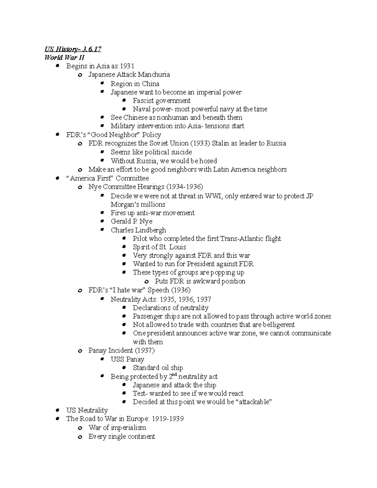 US History Notes- 3 - US History- 3. World War II Begins in Asia as ...