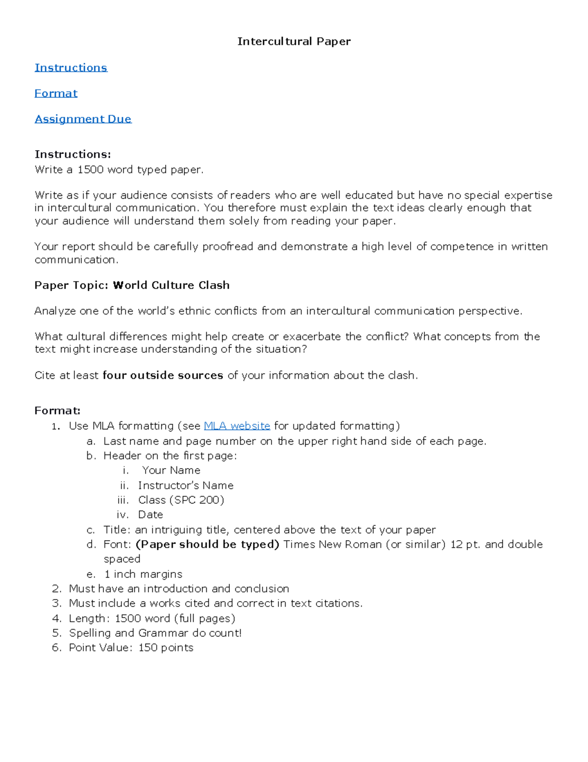 Intercultural Paper Instructions - Intercultural Paper Instructions ...