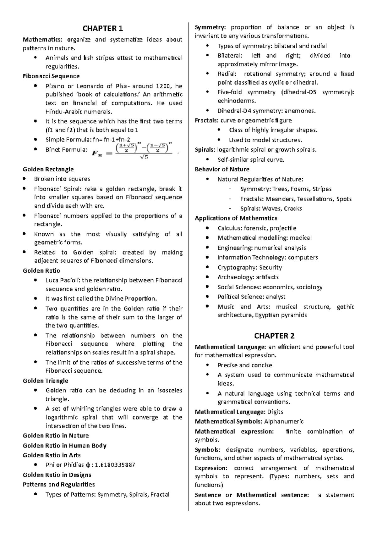 Chapter 1 and 2 Reviewer - CHAPTER 1 Mathematics: organize and ...
