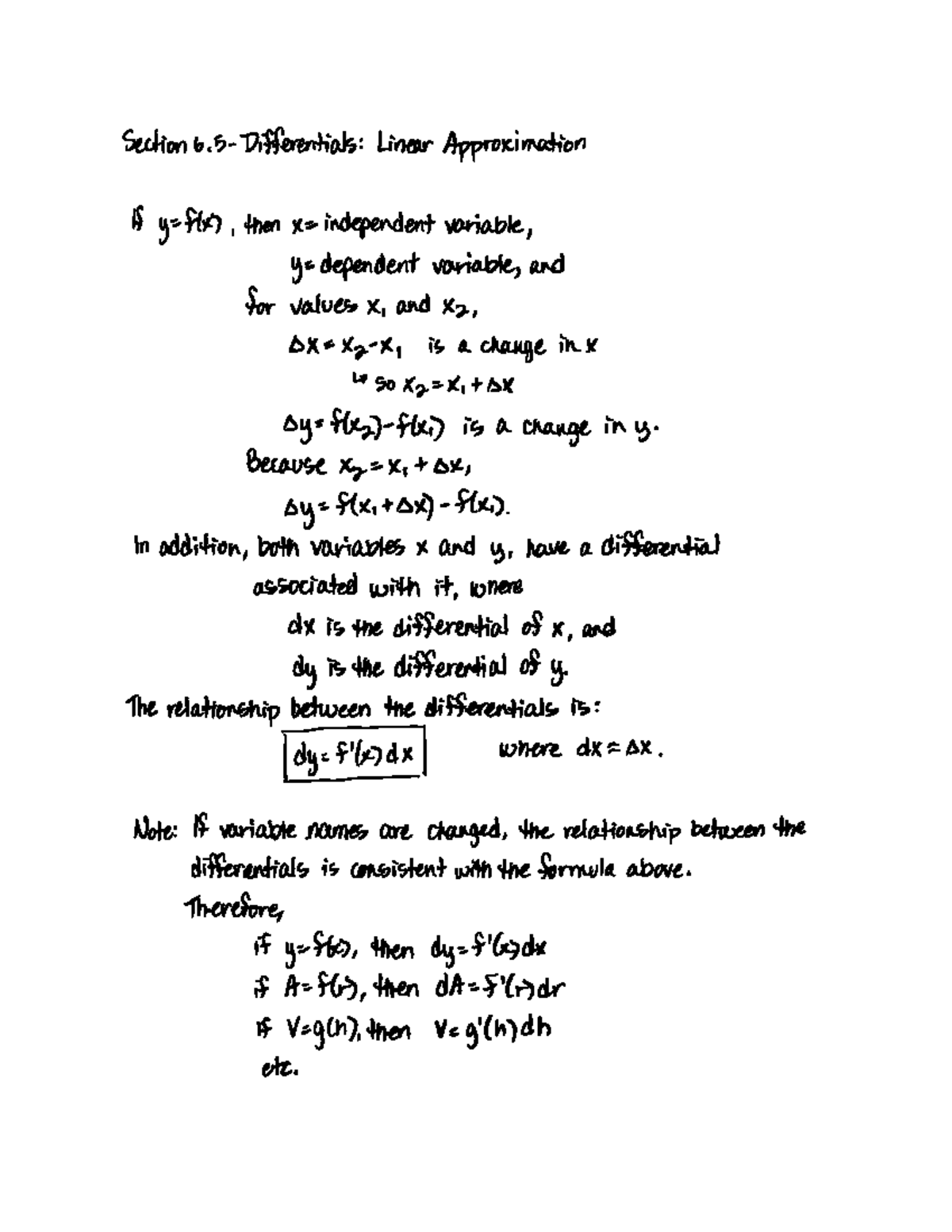 Section 6.5 - Differentials Linear Approximation - Math 125.3 - Studocu