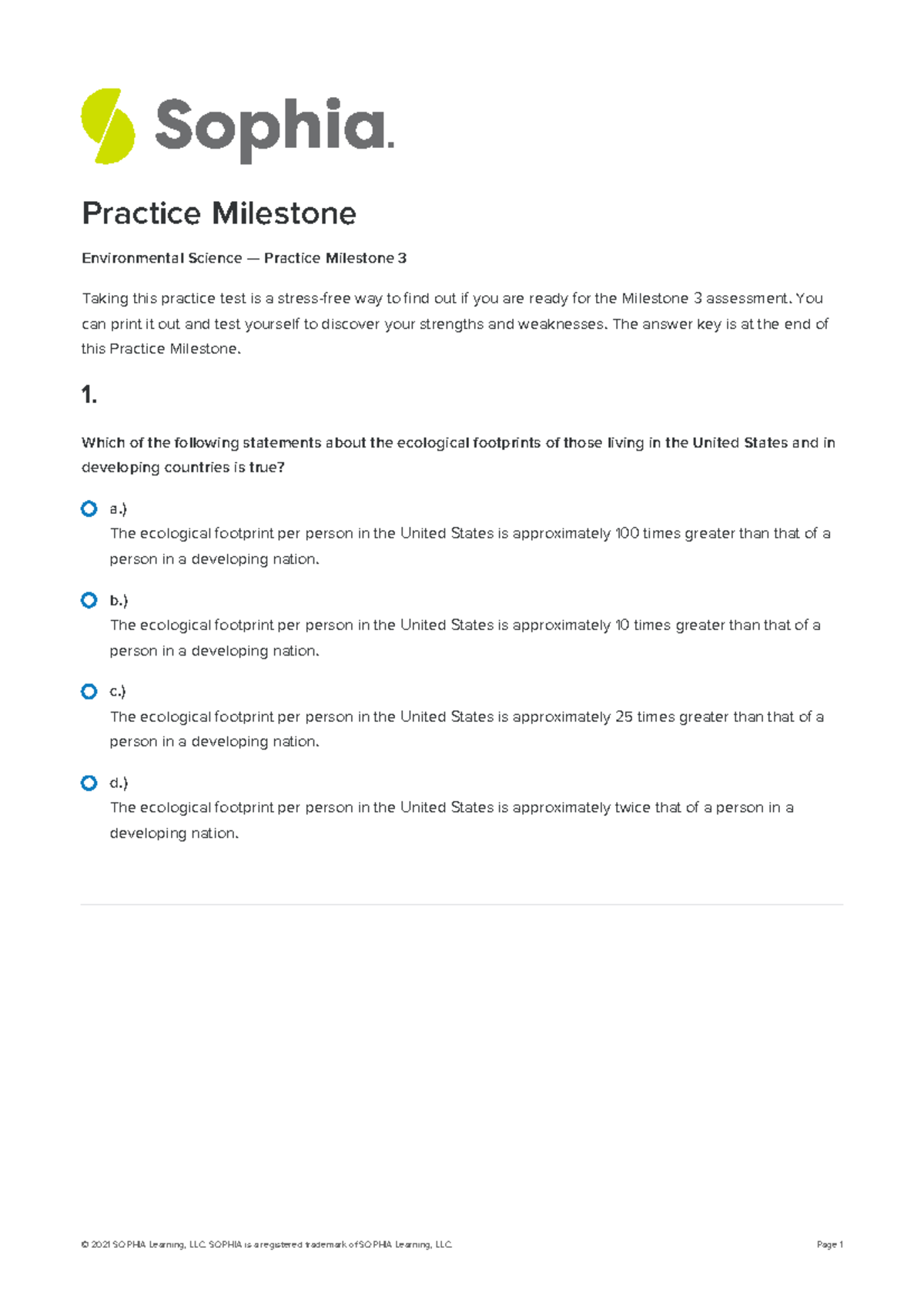 Envs1001 unit 3 practice milestone - a.) The ecological footprint per ...