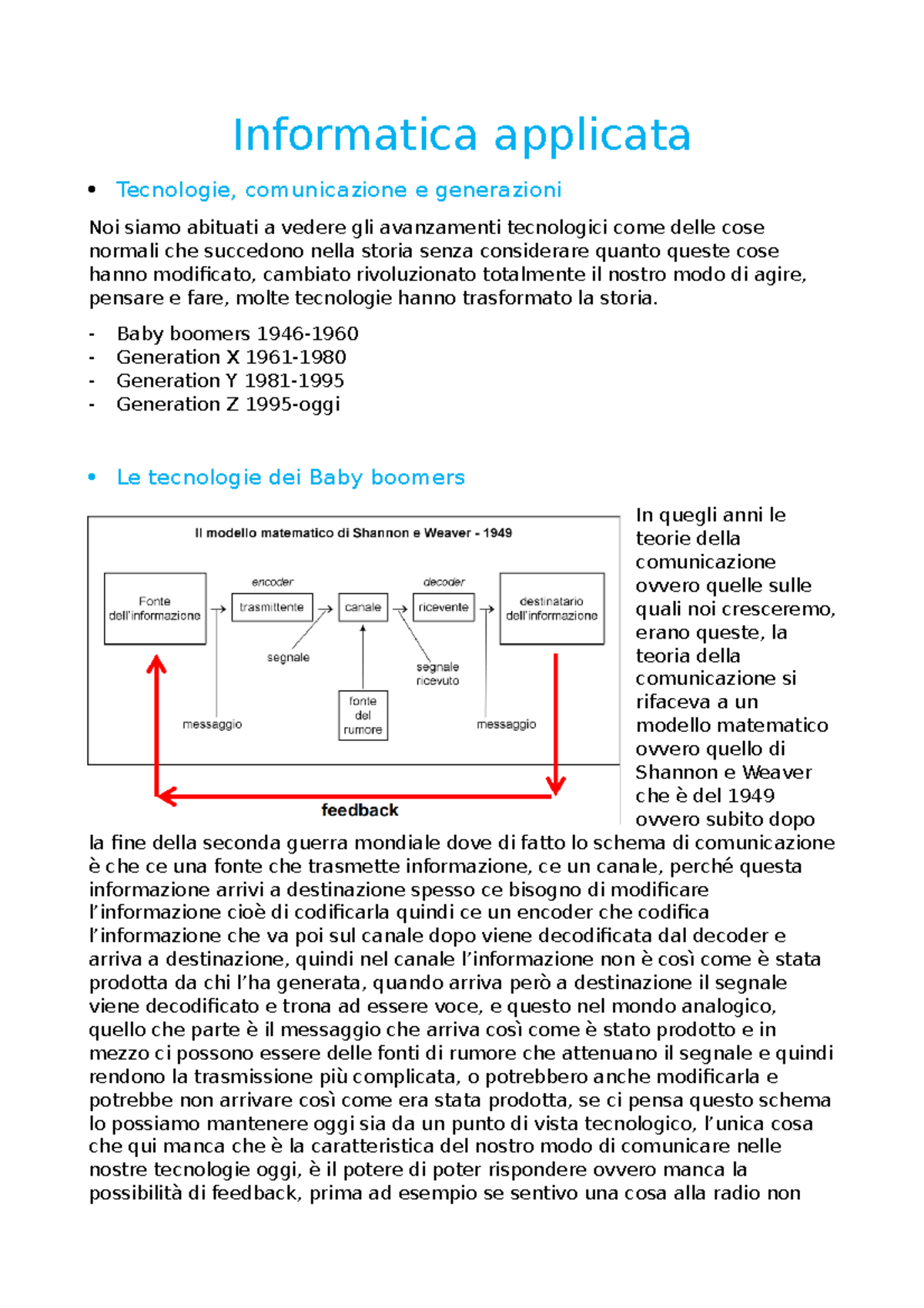 Appunti informatica applicata pt. 1 - Informatica applicata Tecnologie, comunicazione e - Studocu