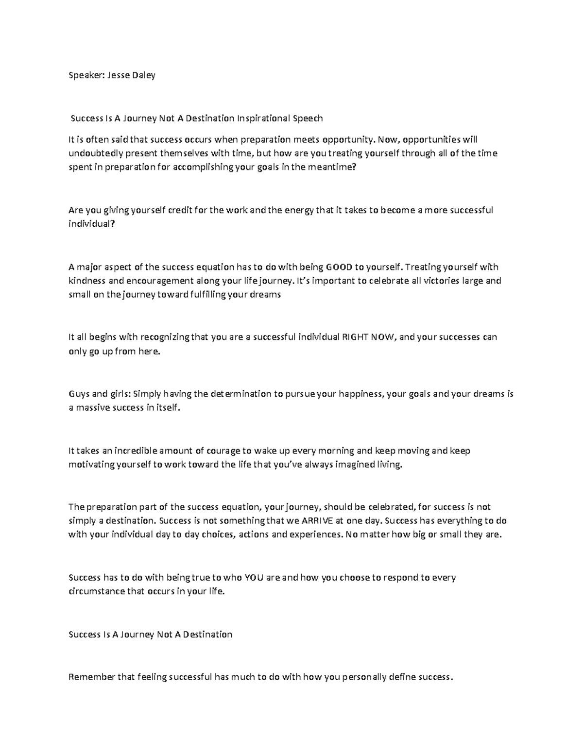 Speech discourse - a sample speech by Jesse Daley - Speaker: Jesse ...