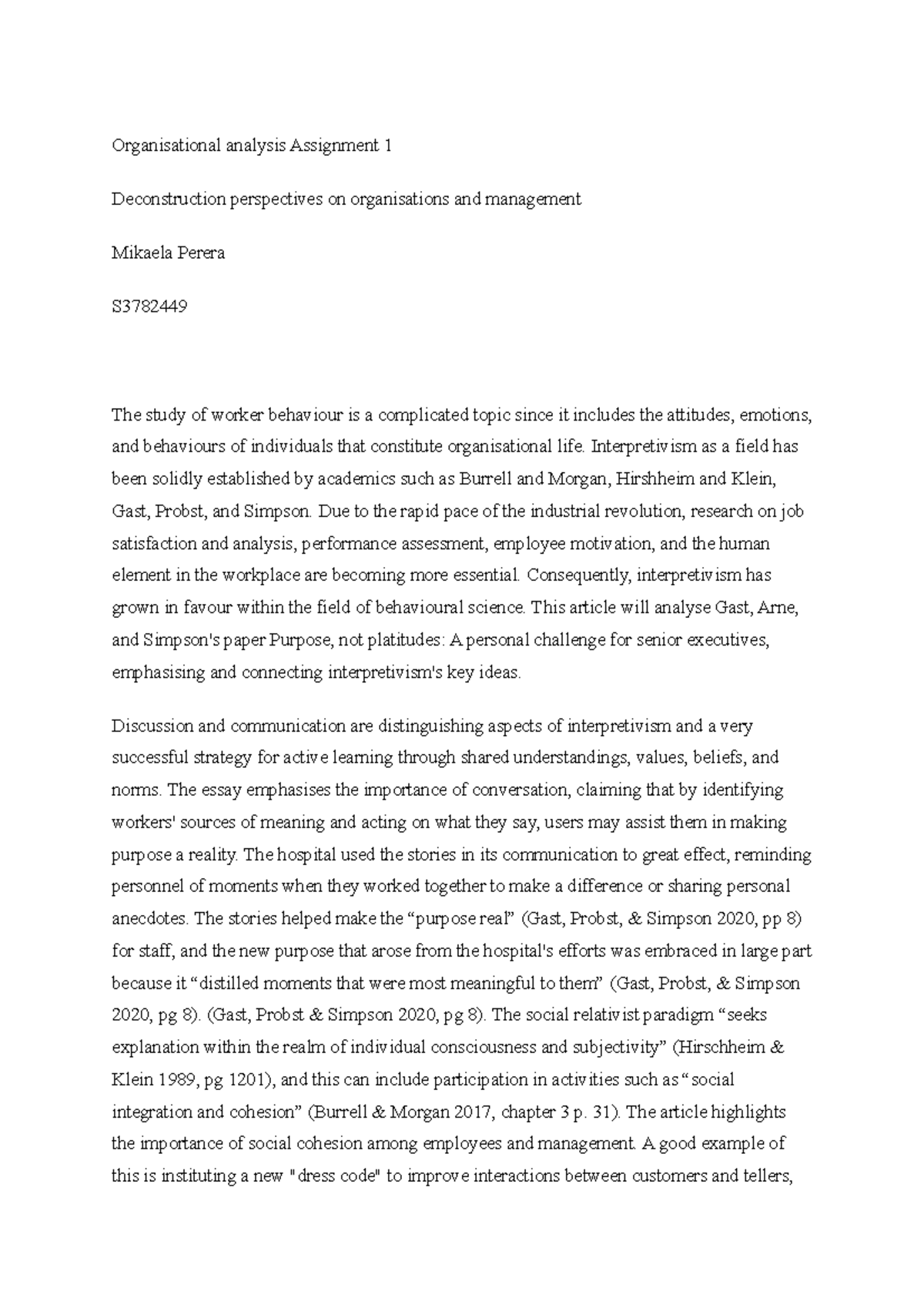 Assignment 1 paradigm - Organisational analysis Assignment 1 ...