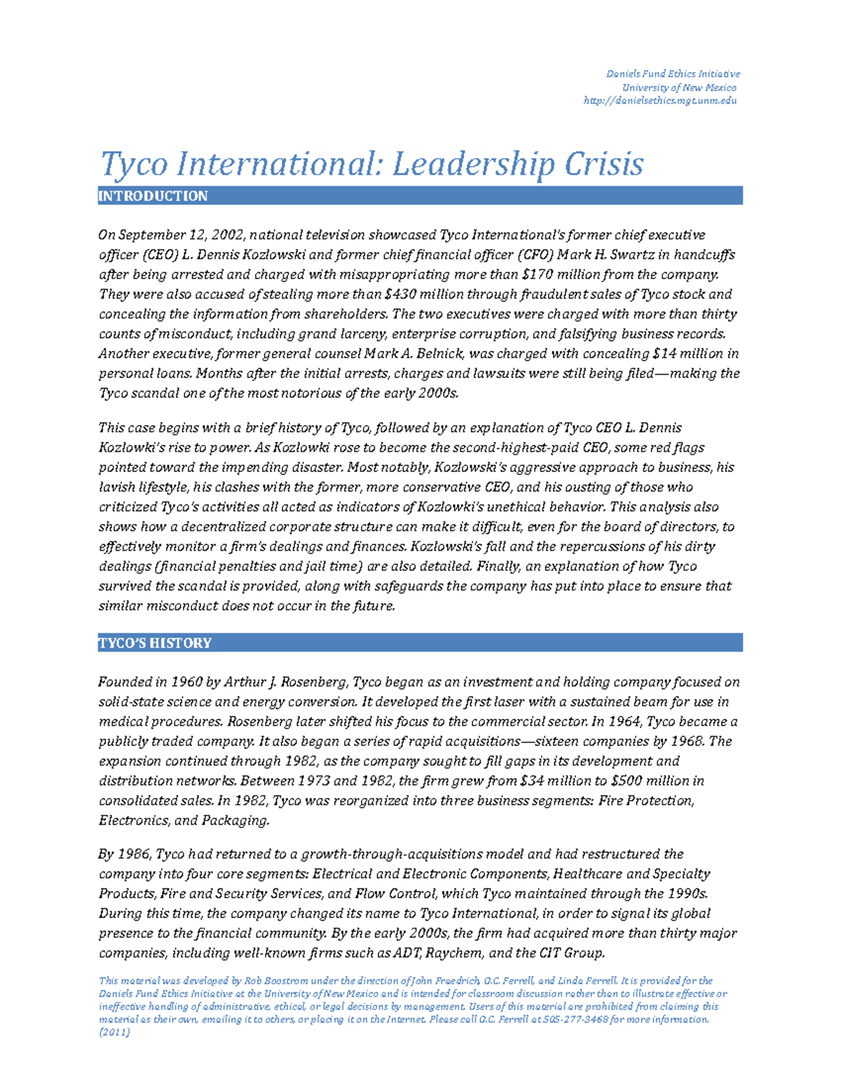 Tyco Case - Tyco Corruption Case - Daniels Fund Ethics Initiative ...