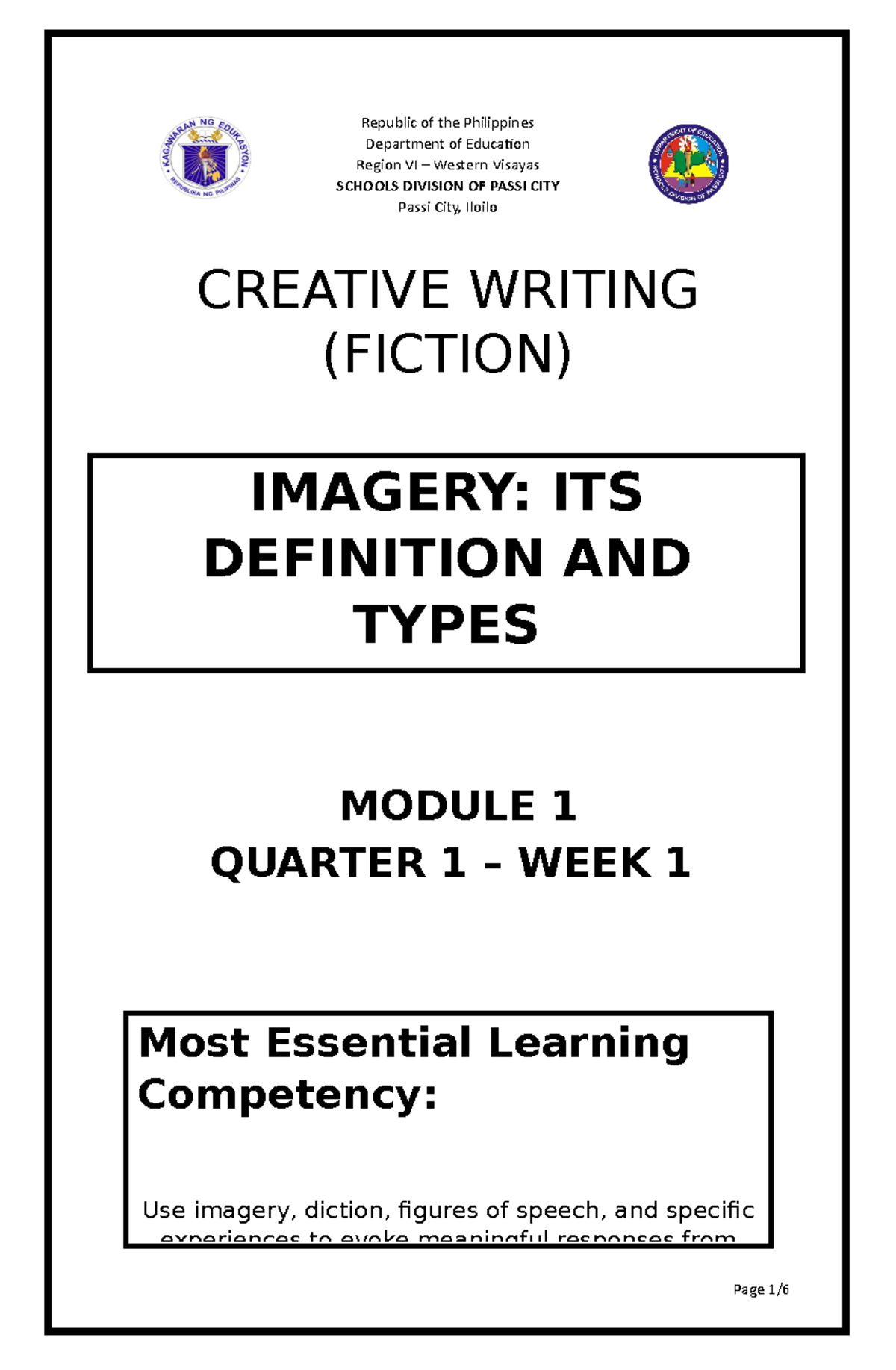 Edted-Creative Writing-Module-1-WEEK-1 - Republic of the Philippines ...