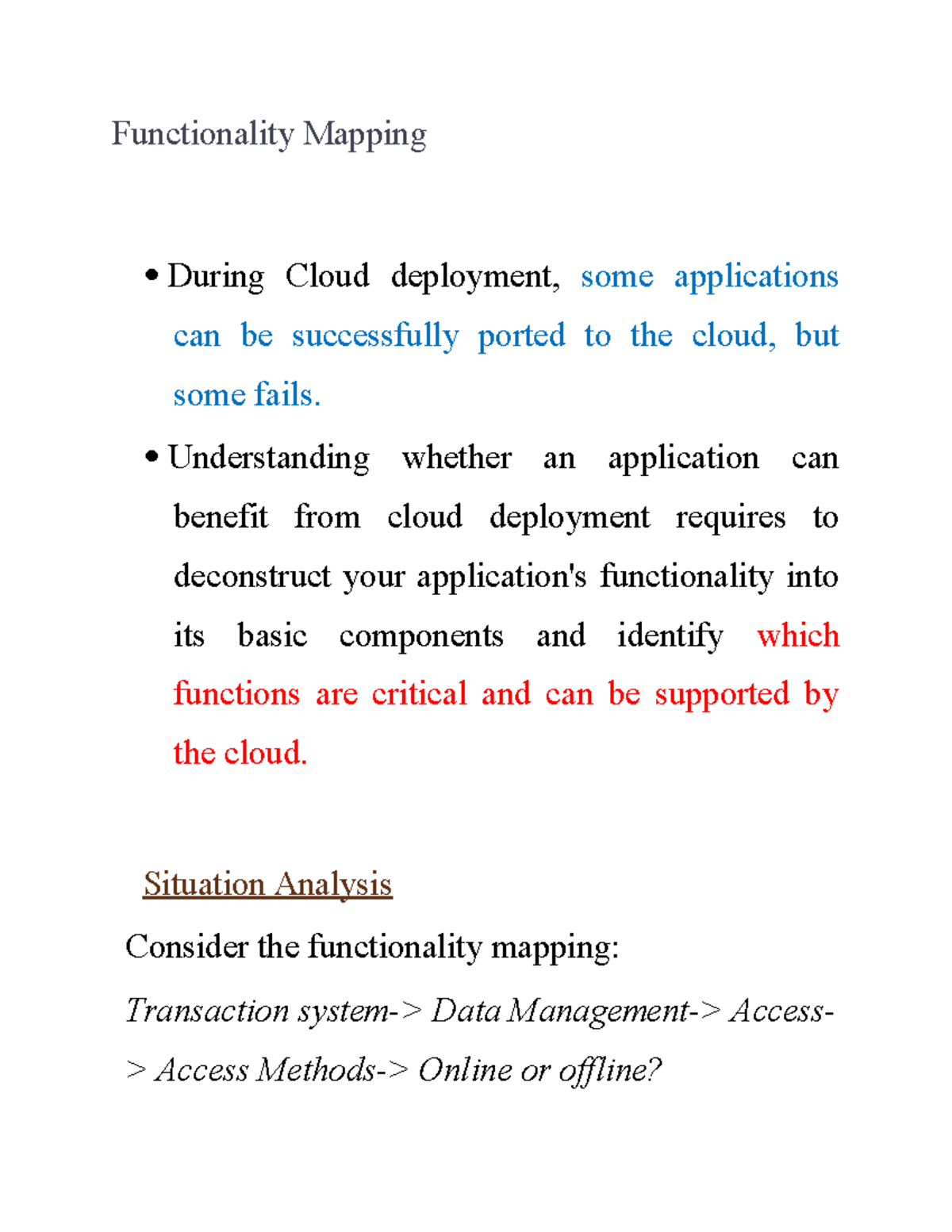 Functionality Mapping - Functionality Mapping During Cloud deployment ...