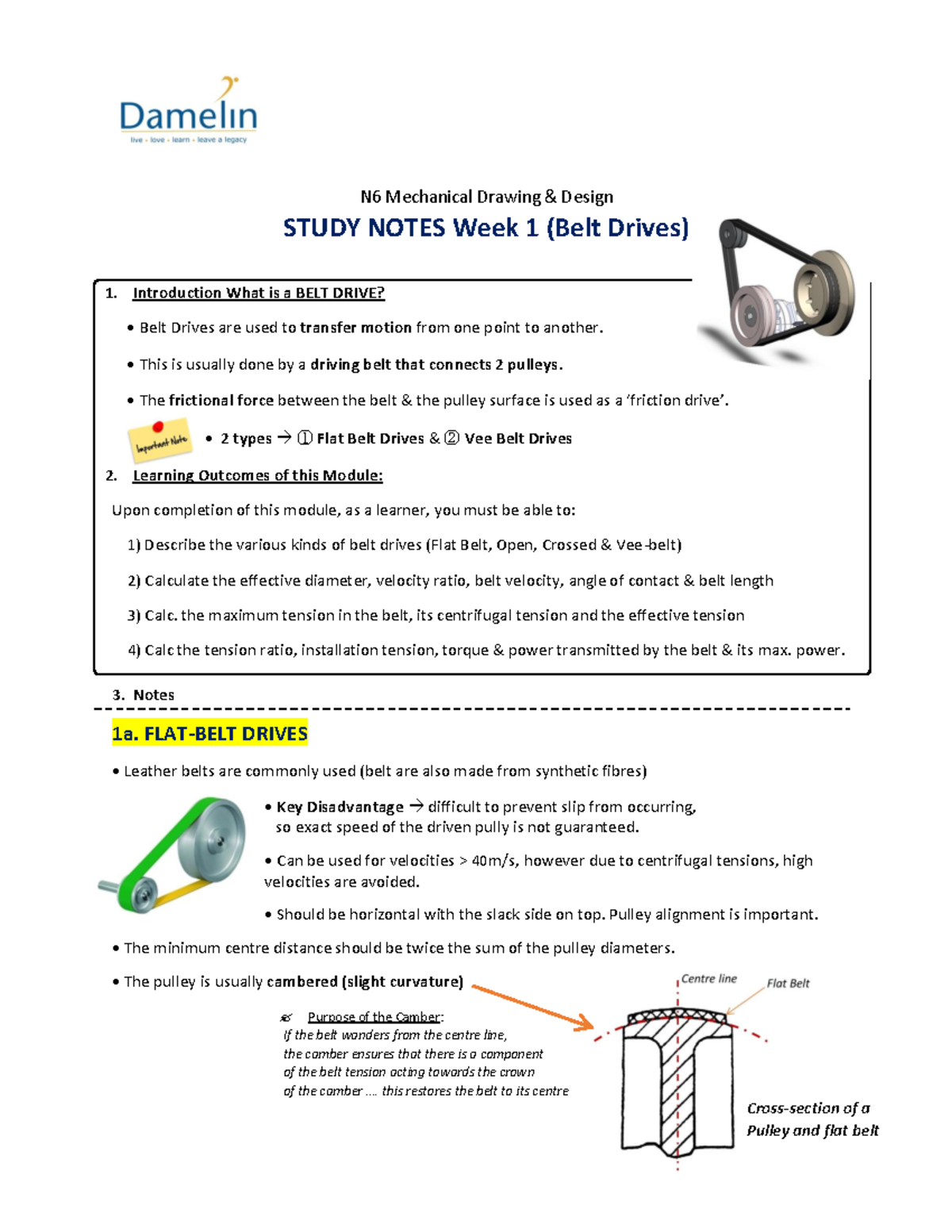 Study Notes Week 1 Belt Drives - N6 Mechanical Drawing & Design STUDY ...