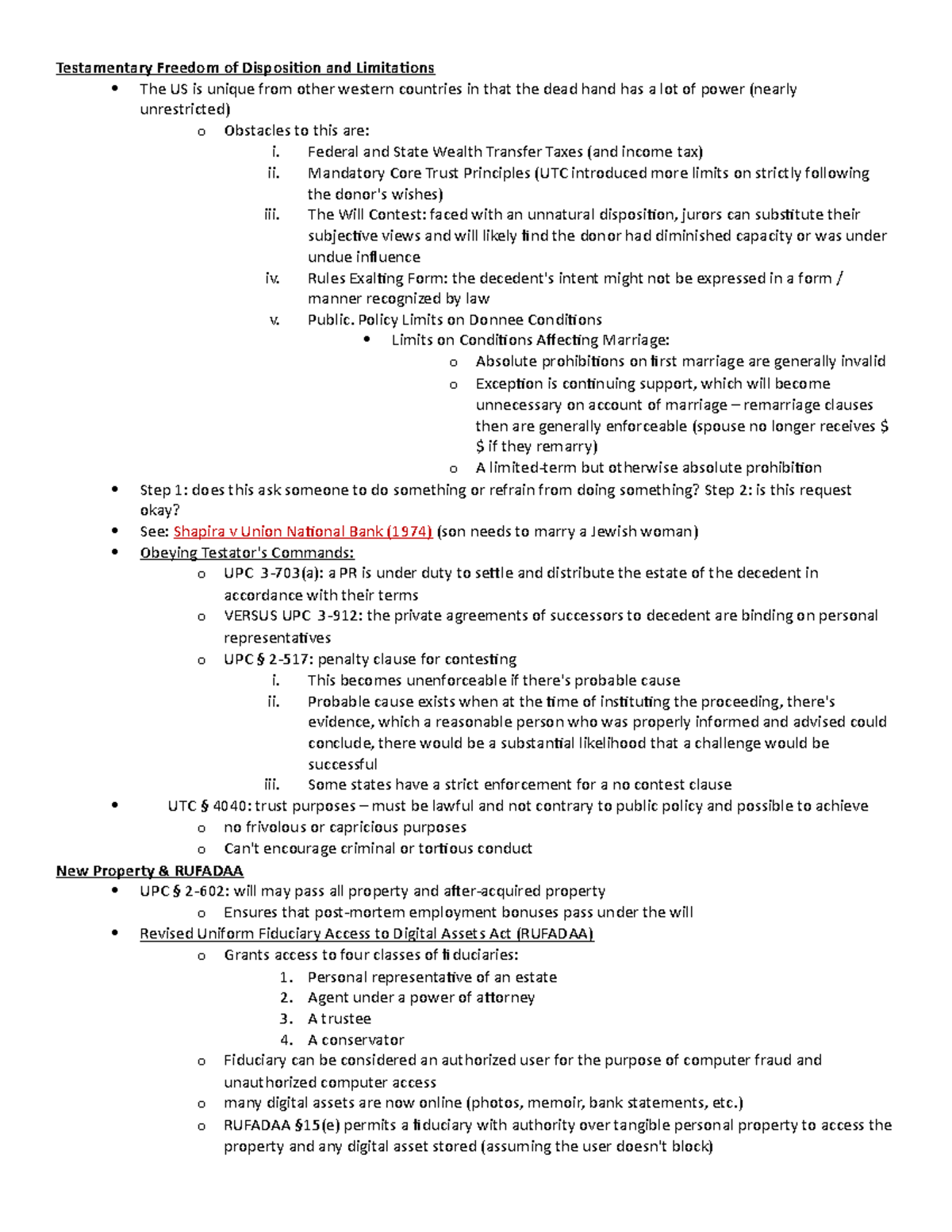 Wills, Trusts, Estates Personal Outline - Testamentary Freedom of ...