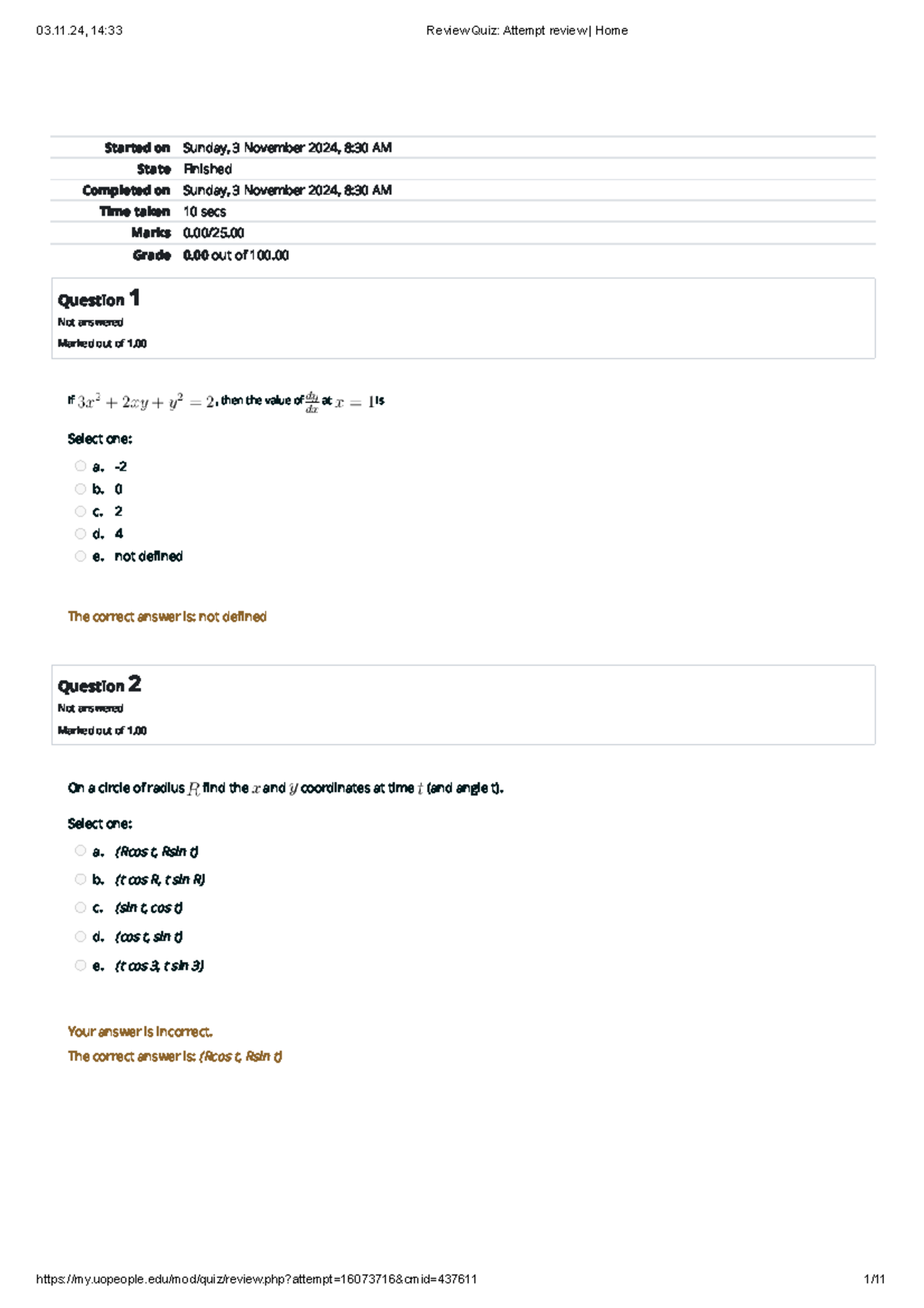 Review Quiz MATH 1211-01 Calculus - Started on Sunday, 3 November 2024 ...