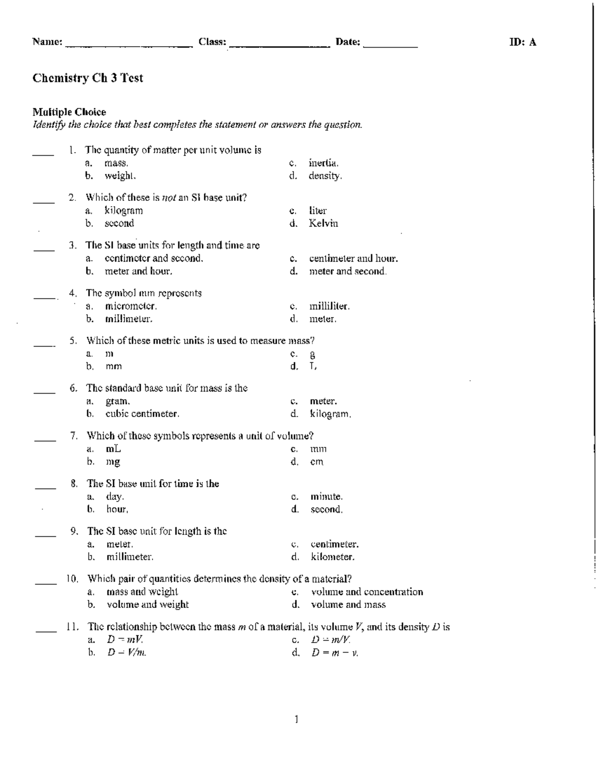 Miguel Likens - Chemistry Ch 3 Test - Name: Chemistry Ch 3 Test ...