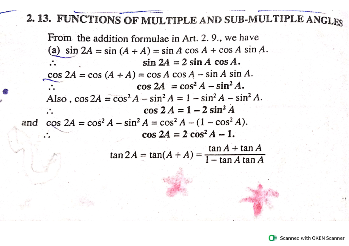 Functions of multiple and sub multiple angles - B.A Economics - Studocu