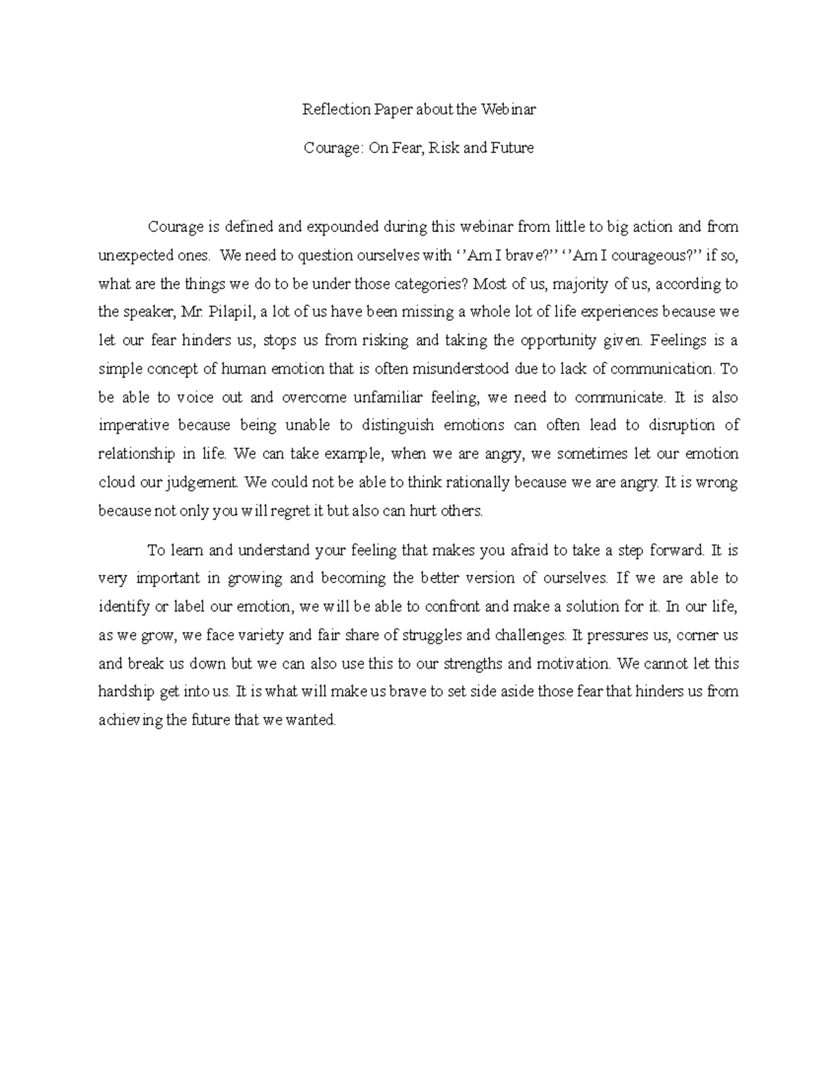 2nd- Reflection - adssss - Reflection Paper about the Webinar Courage ...