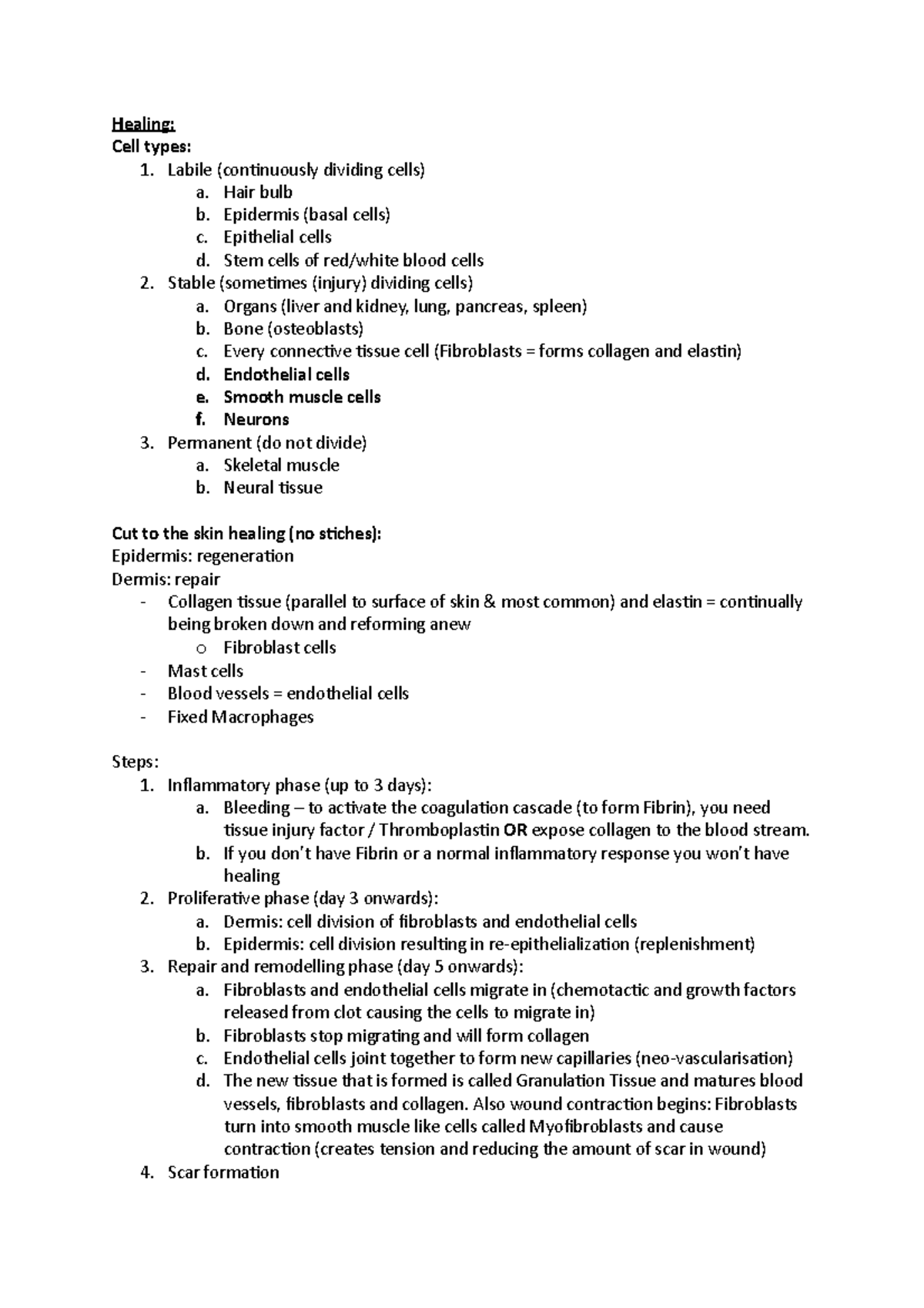 Week 2 Healing - lecture notes - Healing: Cell types: 1. Labile ...