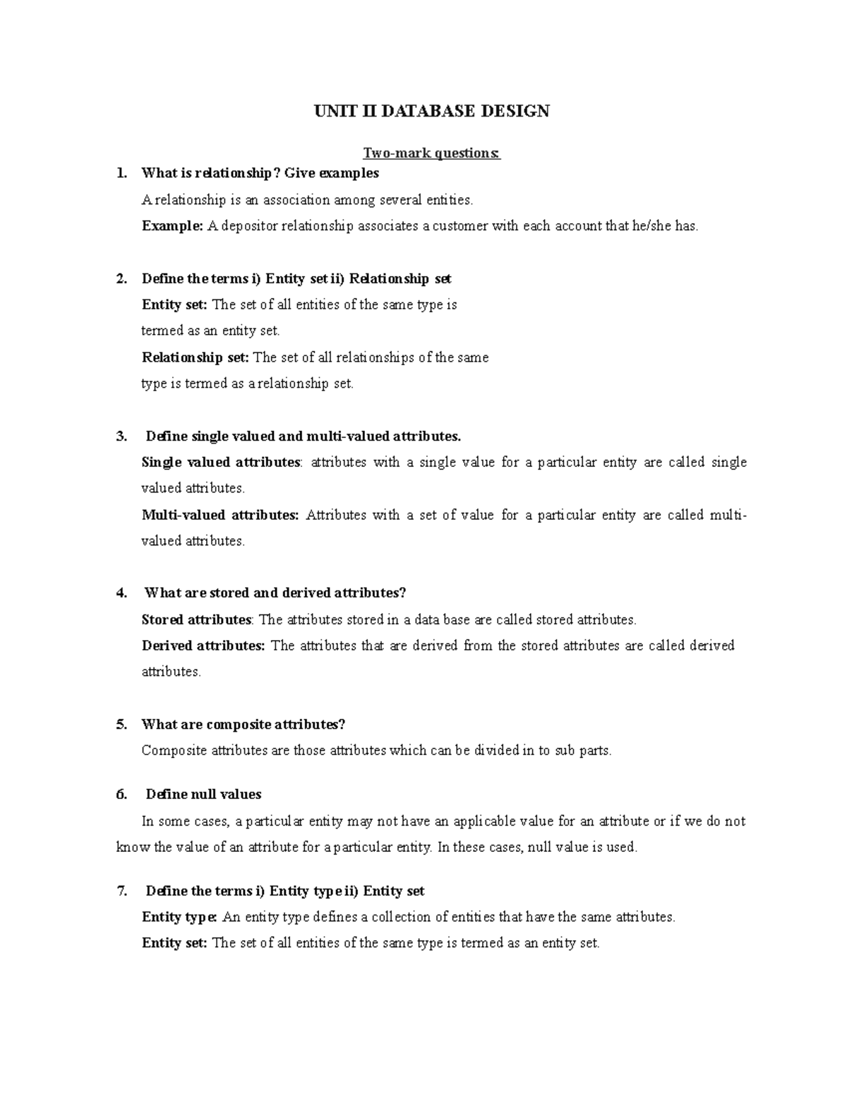Unit 2 Database Design Important Questions In Unit 2 Unit Ii