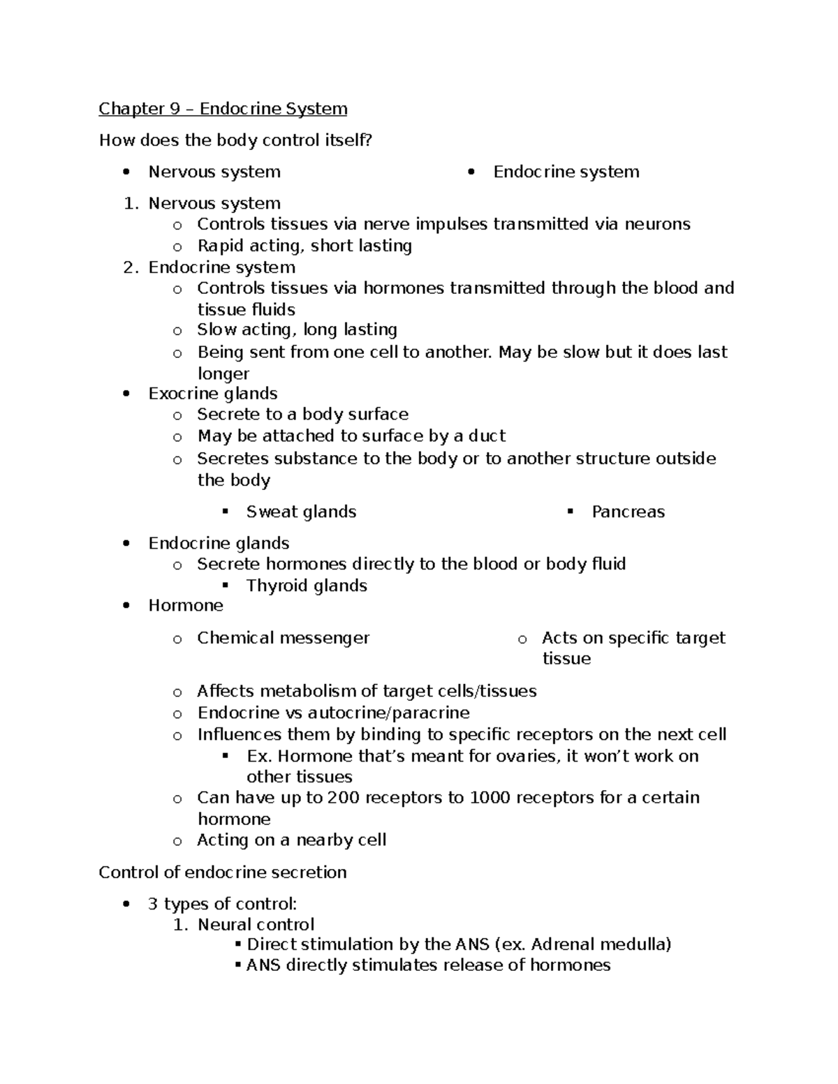 Chapter 9 - Chap 9 - Chapter 9 – Endocrine System How does the body ...
