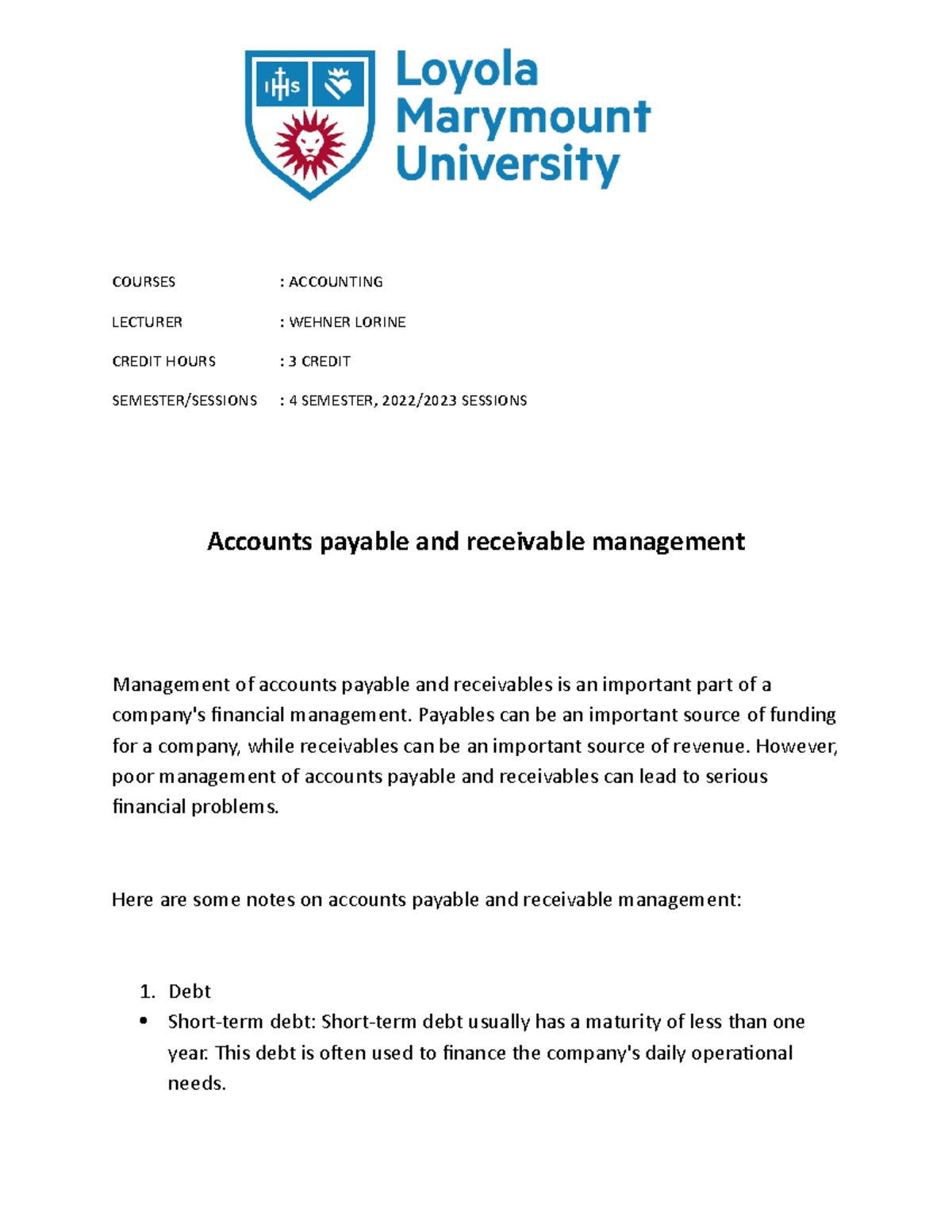 Accounts payable and receivable management - COURSES : ACCOUNTING ...
