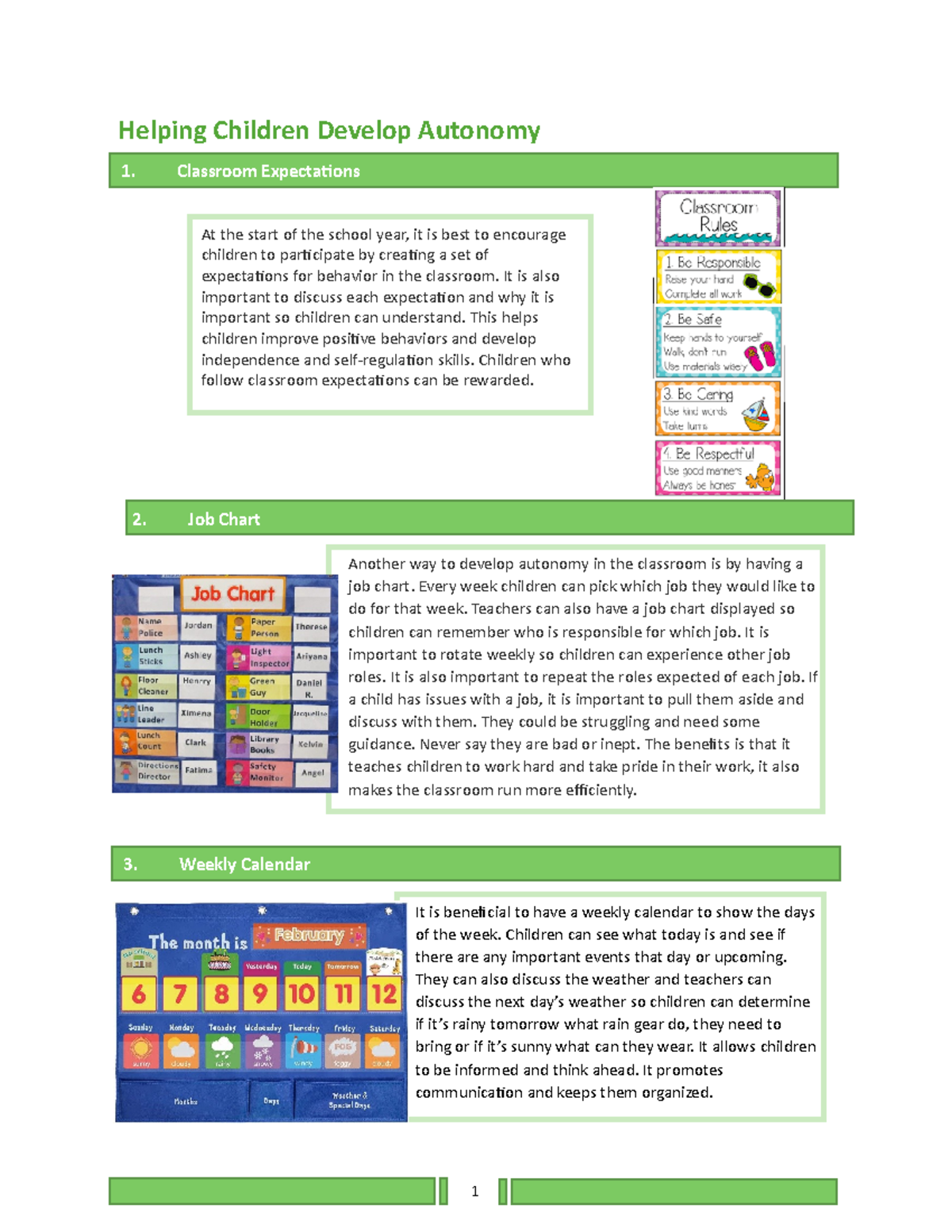 Helping Children Develop Autonomy - Classroom Expectations At the start ...