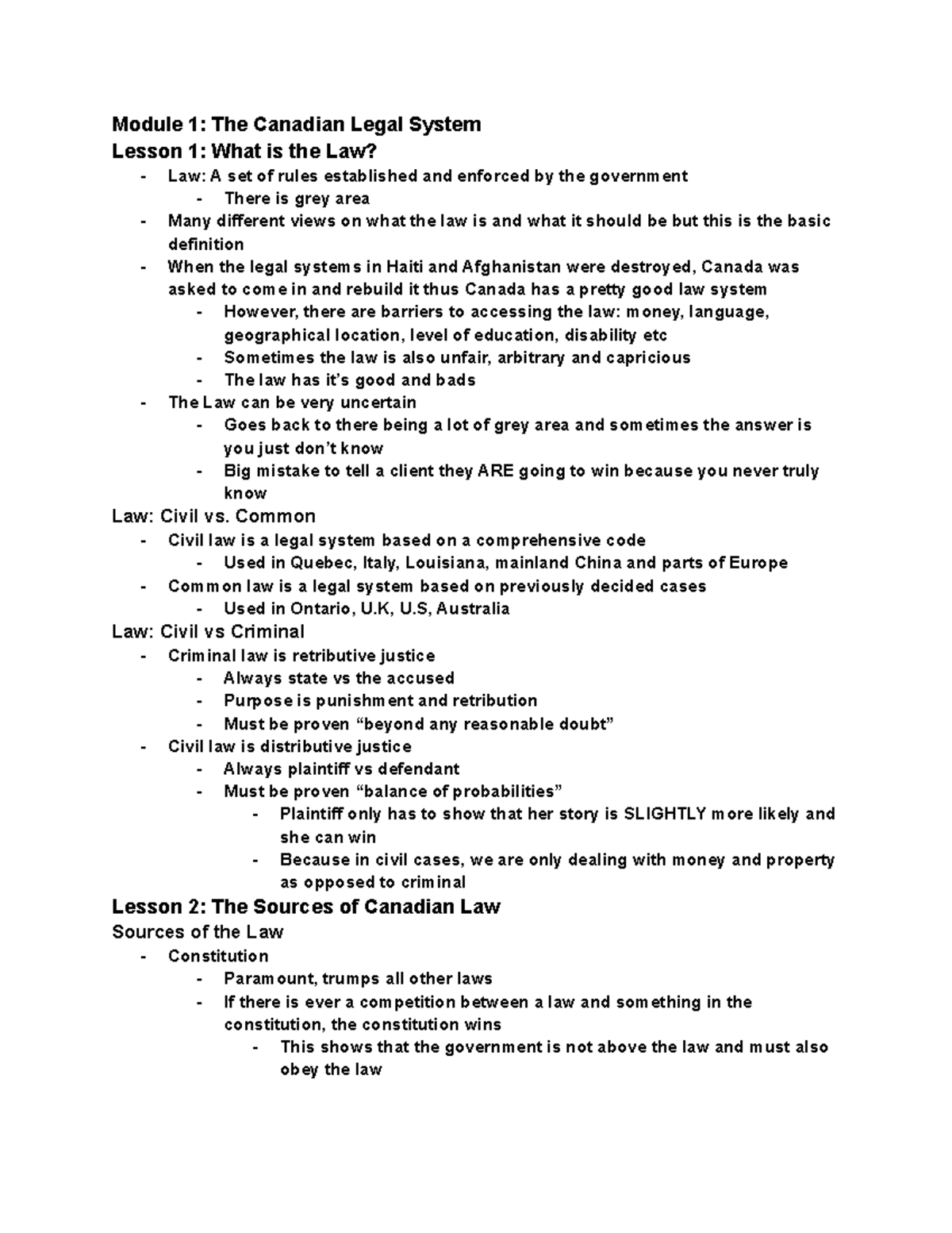 MOS 2275 Notes Module 1 The Canadian Legal System Lesson 1 What Is